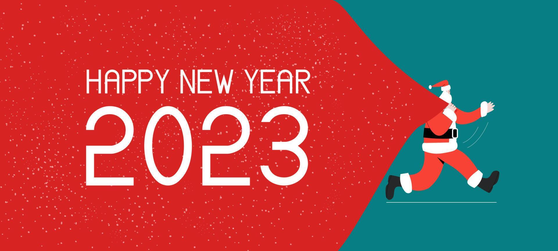 2022 End, 2023 new year, concept banner. Santa Claus running with a ... 2022 End, 2023 new year, concept banner. Santa Claus running with a ...
