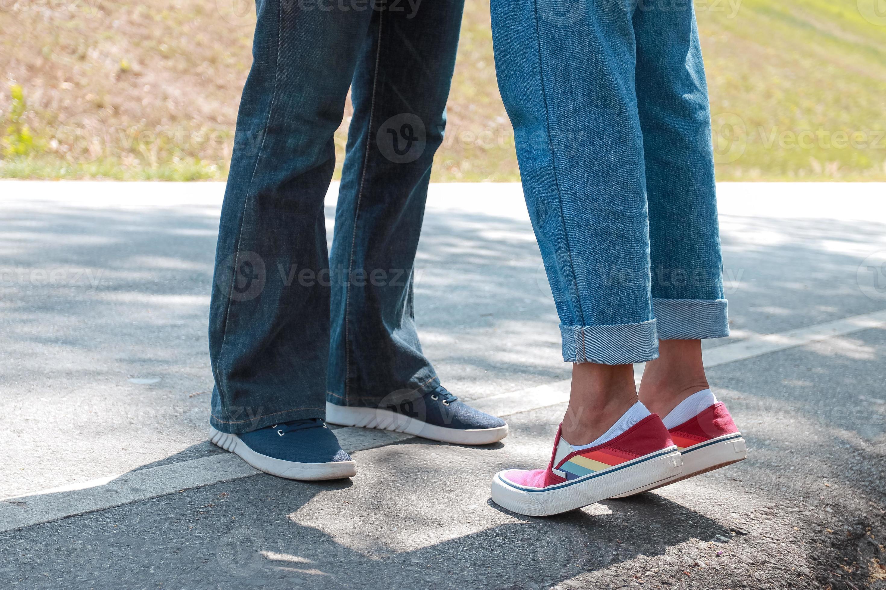 Couple Kissing Outdoors Lovers On A Romantic Date At Sunsetgirls Stands On Tiptoe To Kiss Her