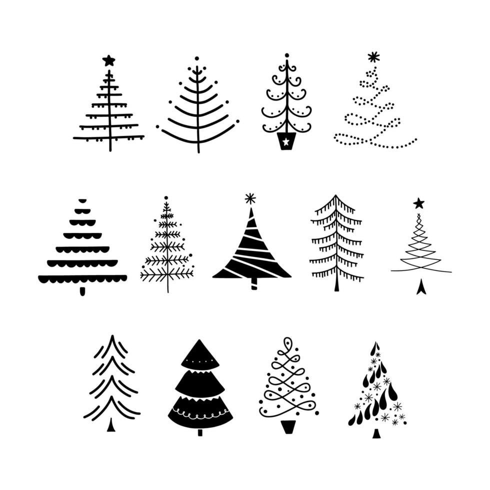 Doodle Christmas trees set 13129877 Vector Art at Vecteezy