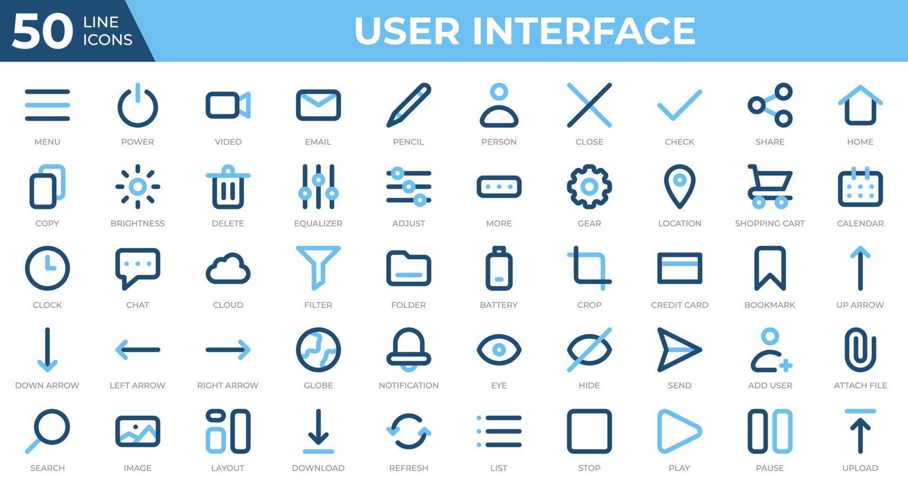 Set Of 50 User Interface Icons In Colored Line Style Menu Calendar Clock Colored Outline