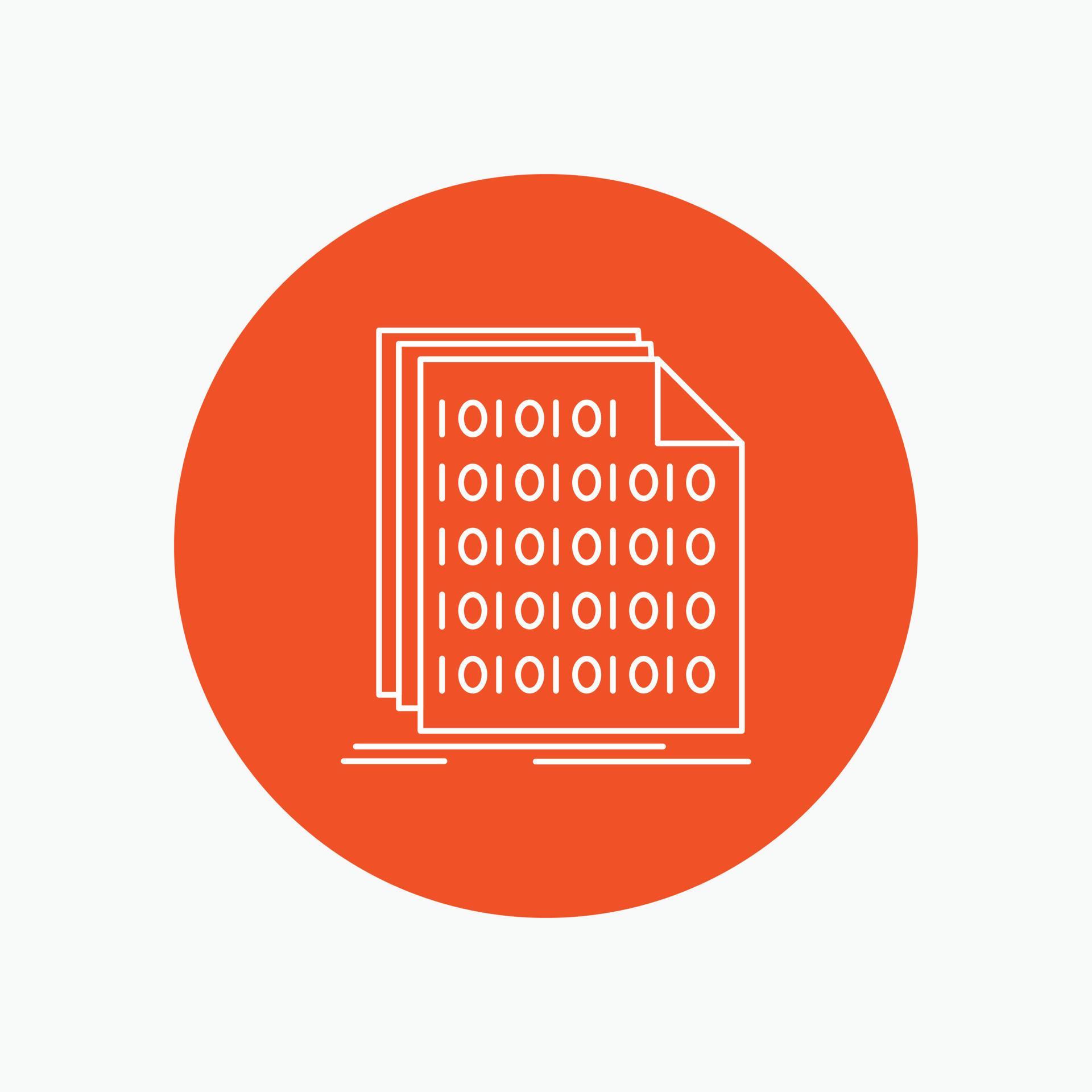 Binary Code Coding Data Document White Line Icon In Circle Background Vector Icon