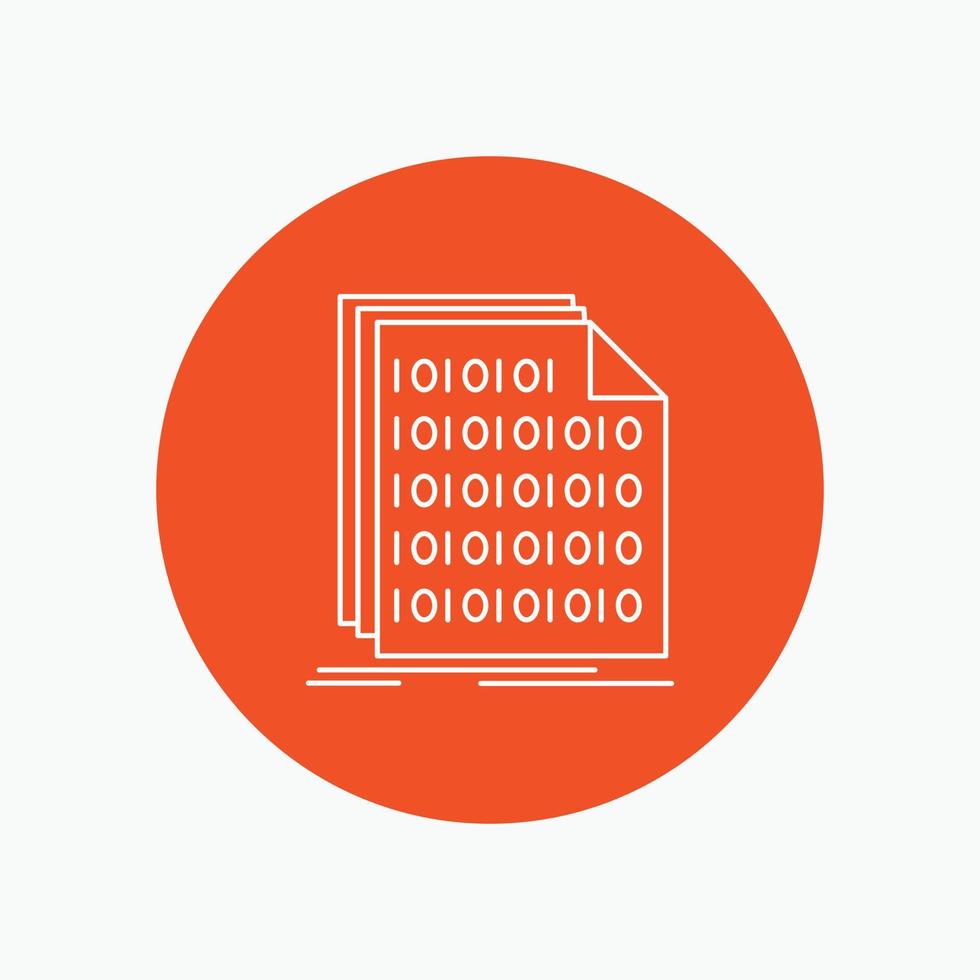 Binary Code Coding Data Document White Line Icon In Circle Background Vector Icon