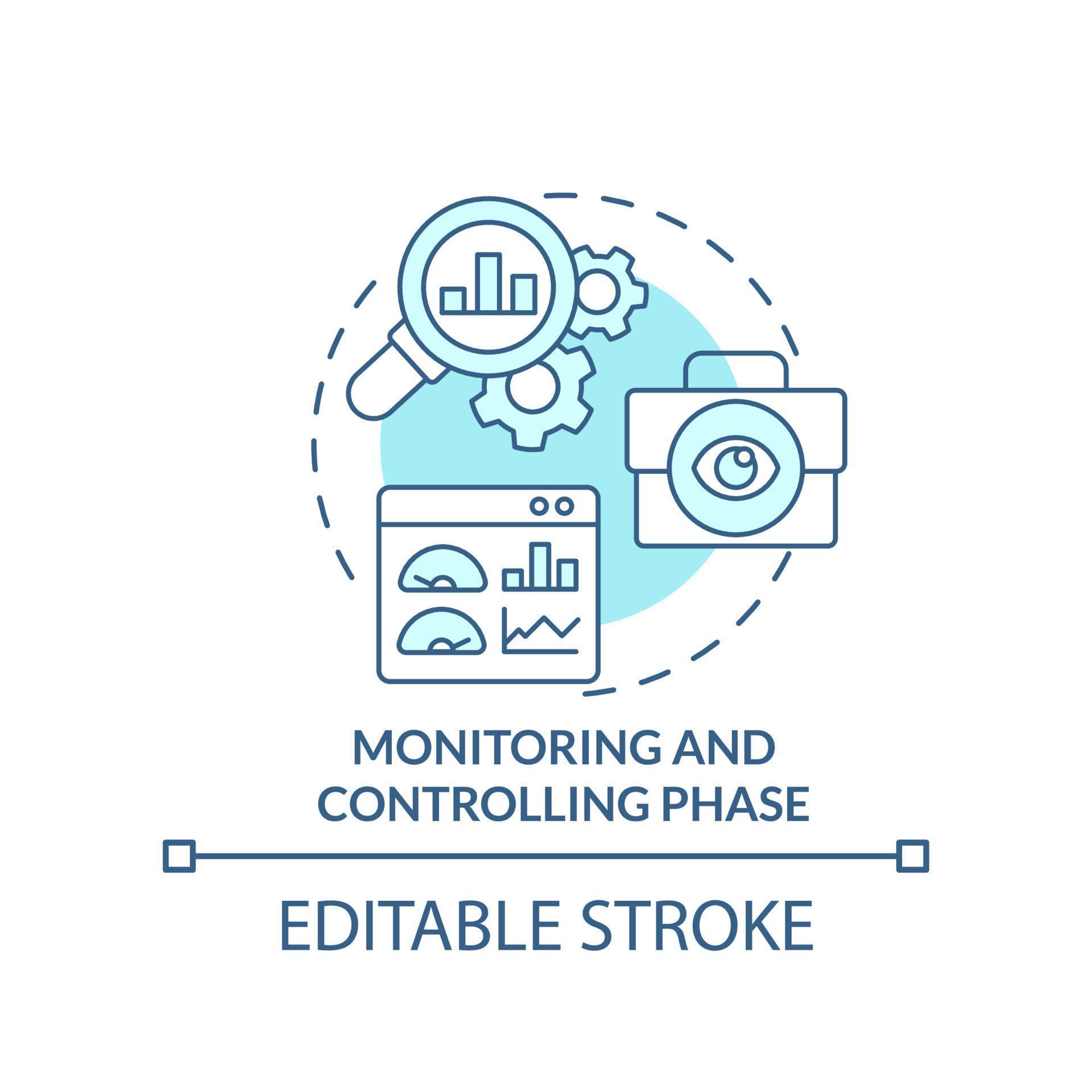 Monitoring and controlling phase turquoise concept icon. Project ...