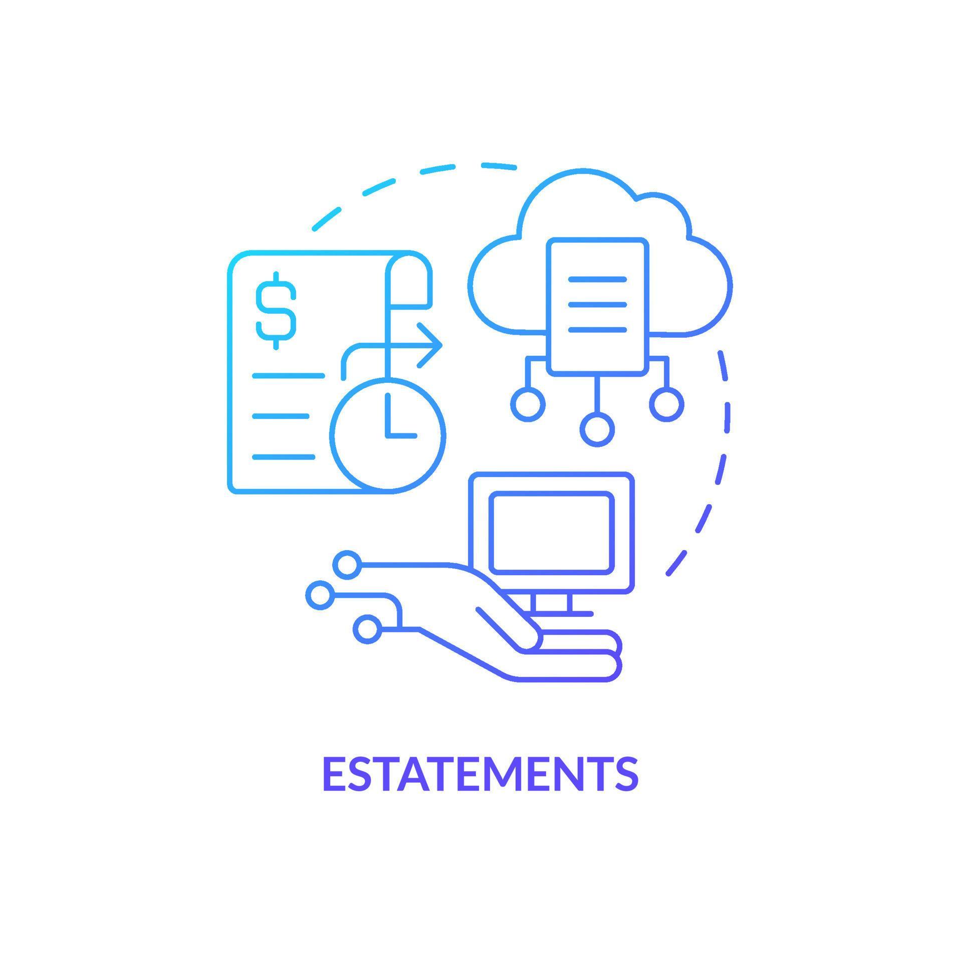 E statements blue gradient concept icon. Electronic financial report. Digitization banking ...