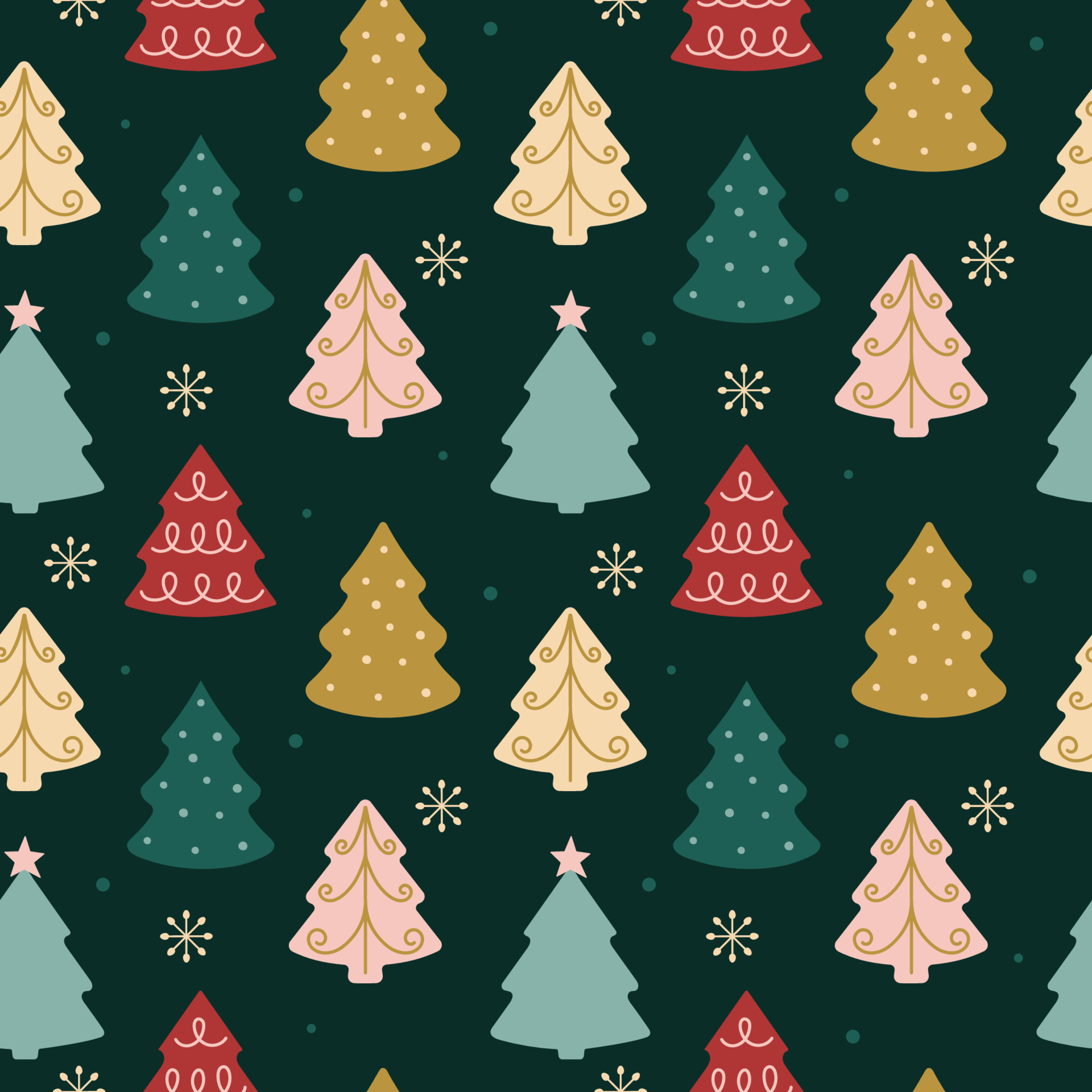Christmas seamless pattern with colorful Christmas trees. Hand drawn ...