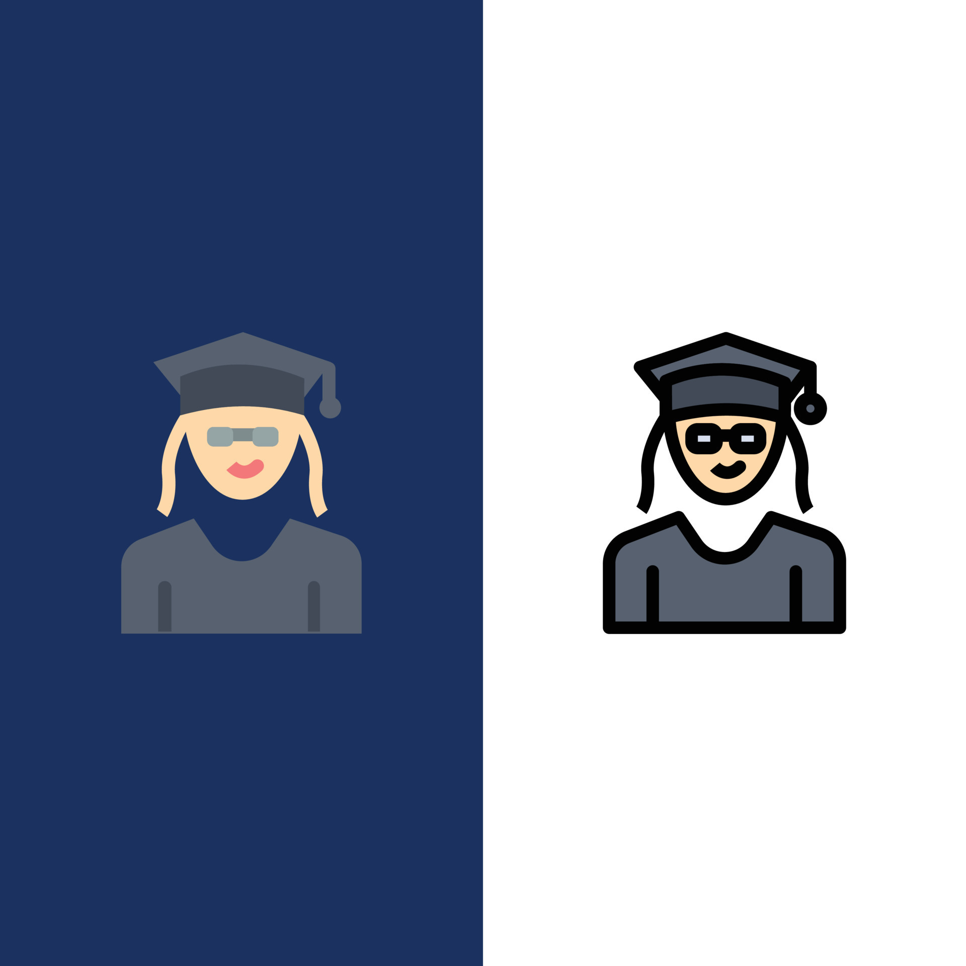 Cap Education Graduation Woman Icons Flat And Line Filled Icon Set Vector Blue Background