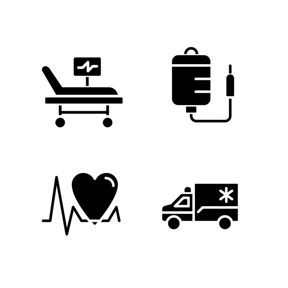 Emergency Procedures Black Glyph Icons Set On White Space Intensive Care Treatment Cardiac