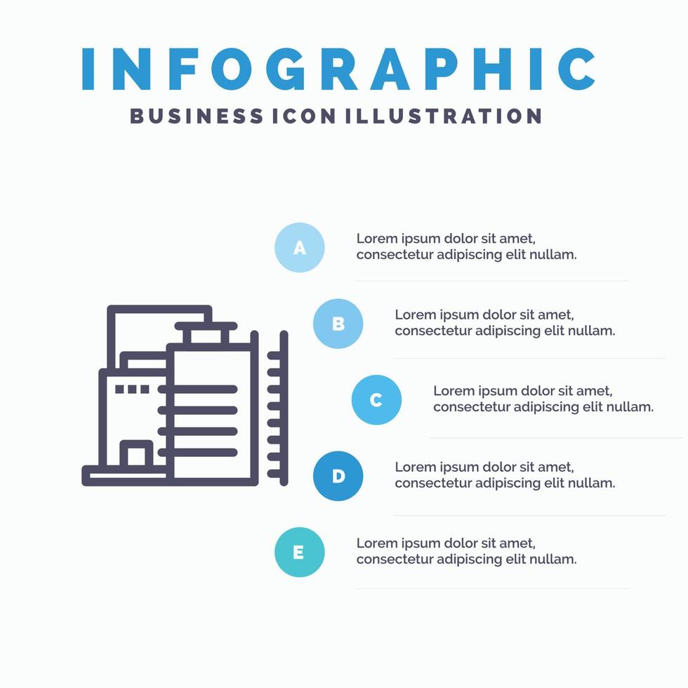 Building Construction Factory Industry Line Icon With 5 Steps Presentation Infographics