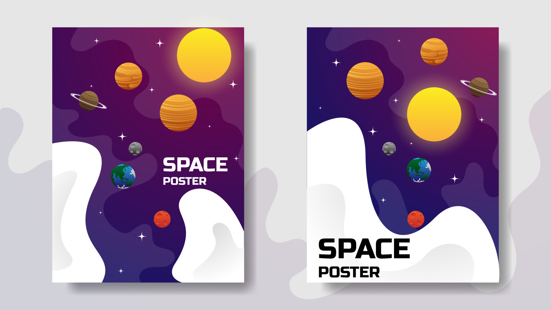 Space Poster Design With Planets Sun Star And Universe Modern Space Cover Design Vector