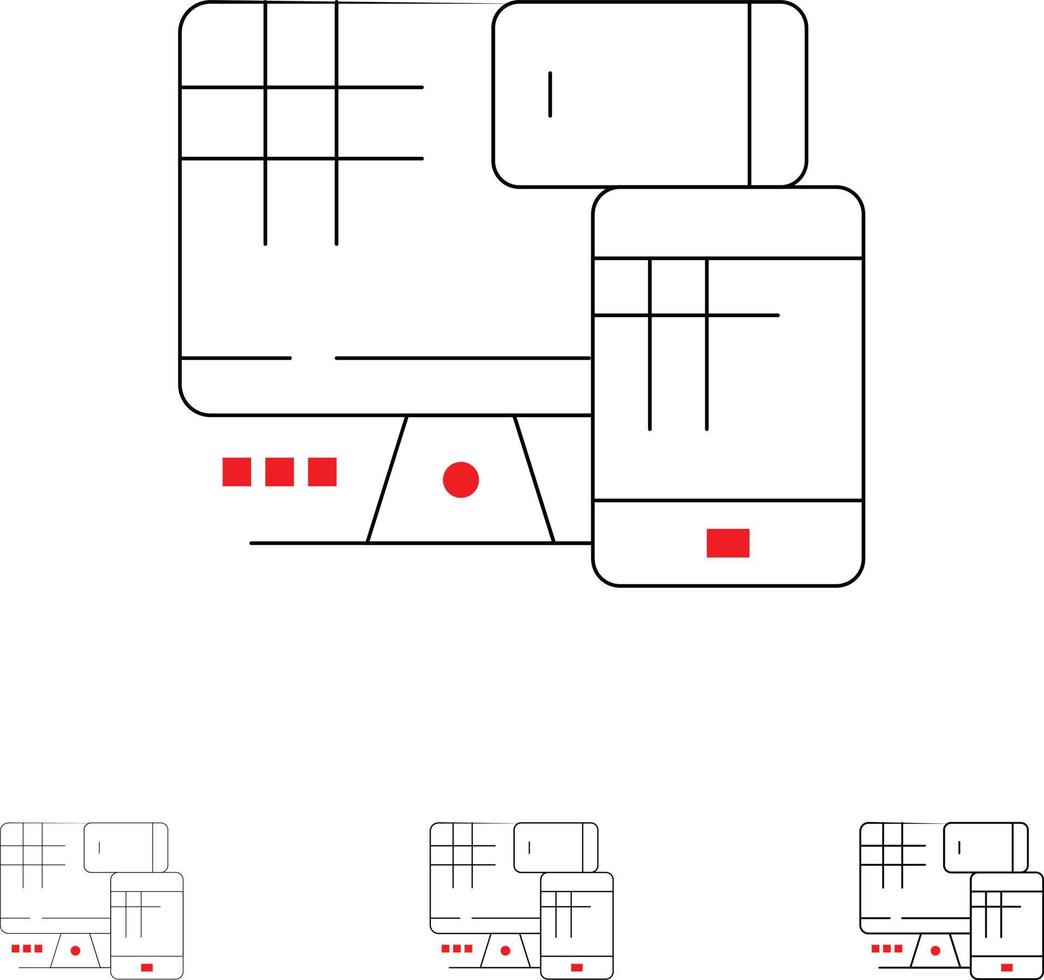 Computer Monitor Cell Education Bold And Thin Black Line Icon Set 13142841 Vector Art At Vecteezy