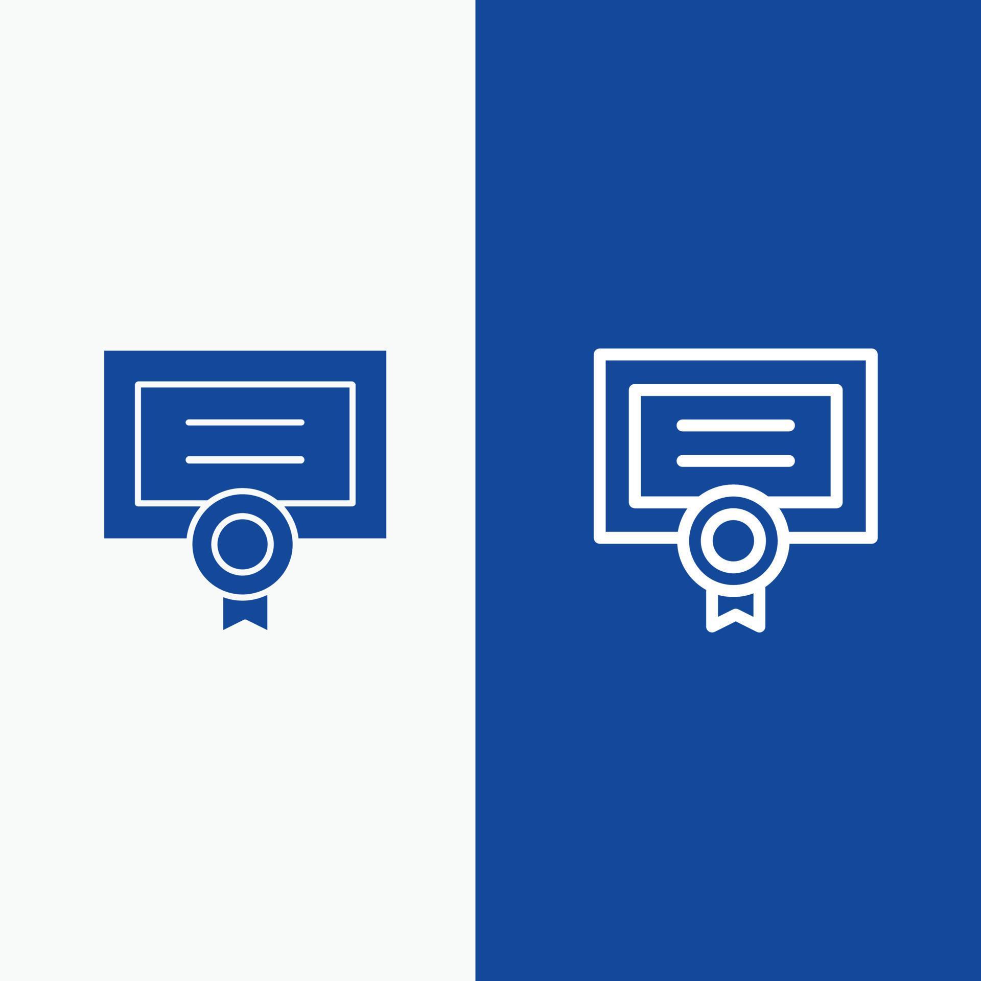 Award Certificate Degree Diploma Line and Glyph Solid icon Blue banner ...
