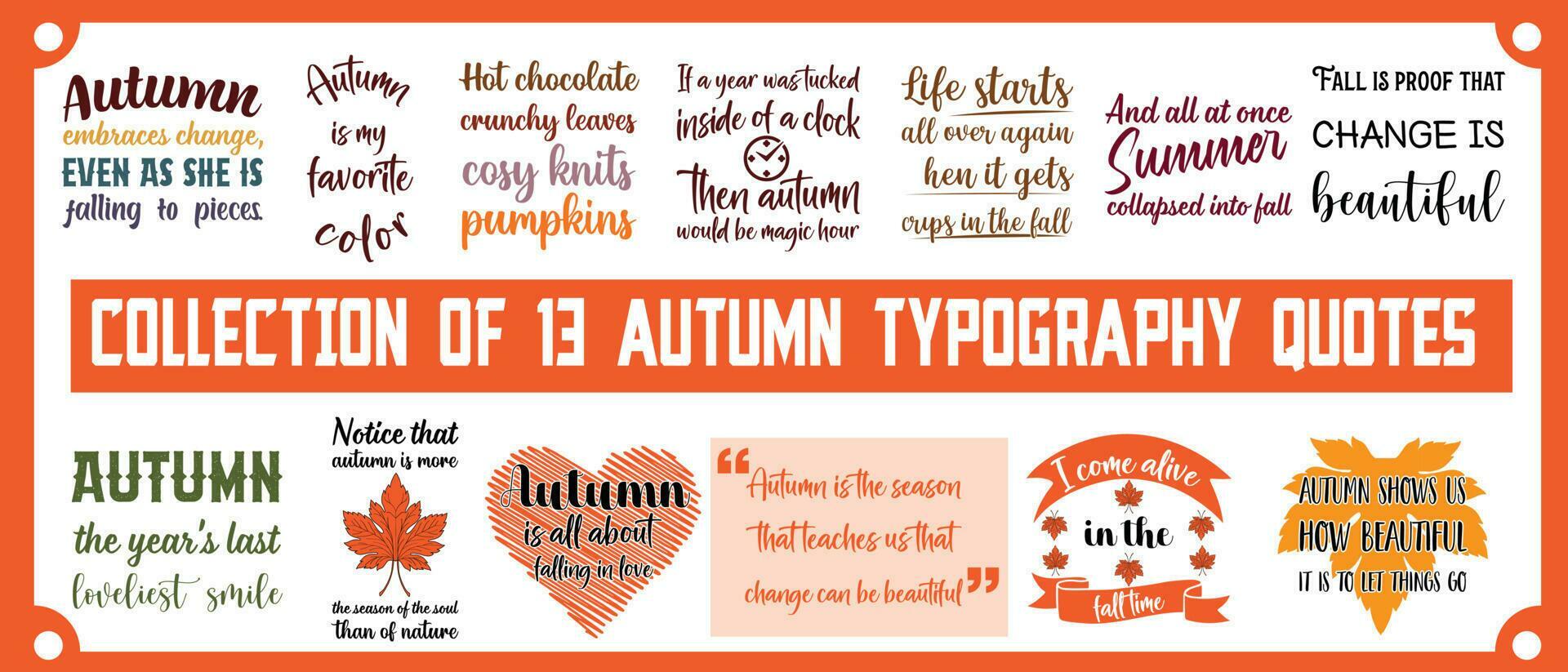 SET OF 13 AUTUMN SEASON LETTERING QUOTES FOR POSTERS, DECORATIONS ...