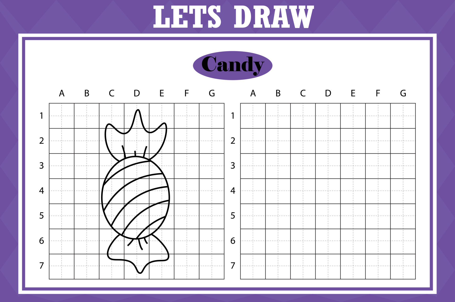 Draw cute candy. Grid copy worksheet. educational children game ...