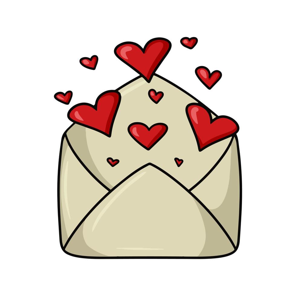 Sobre Abierto Romántico Con Corazones Una Carta Para Una Declaración De Amor Ilustración