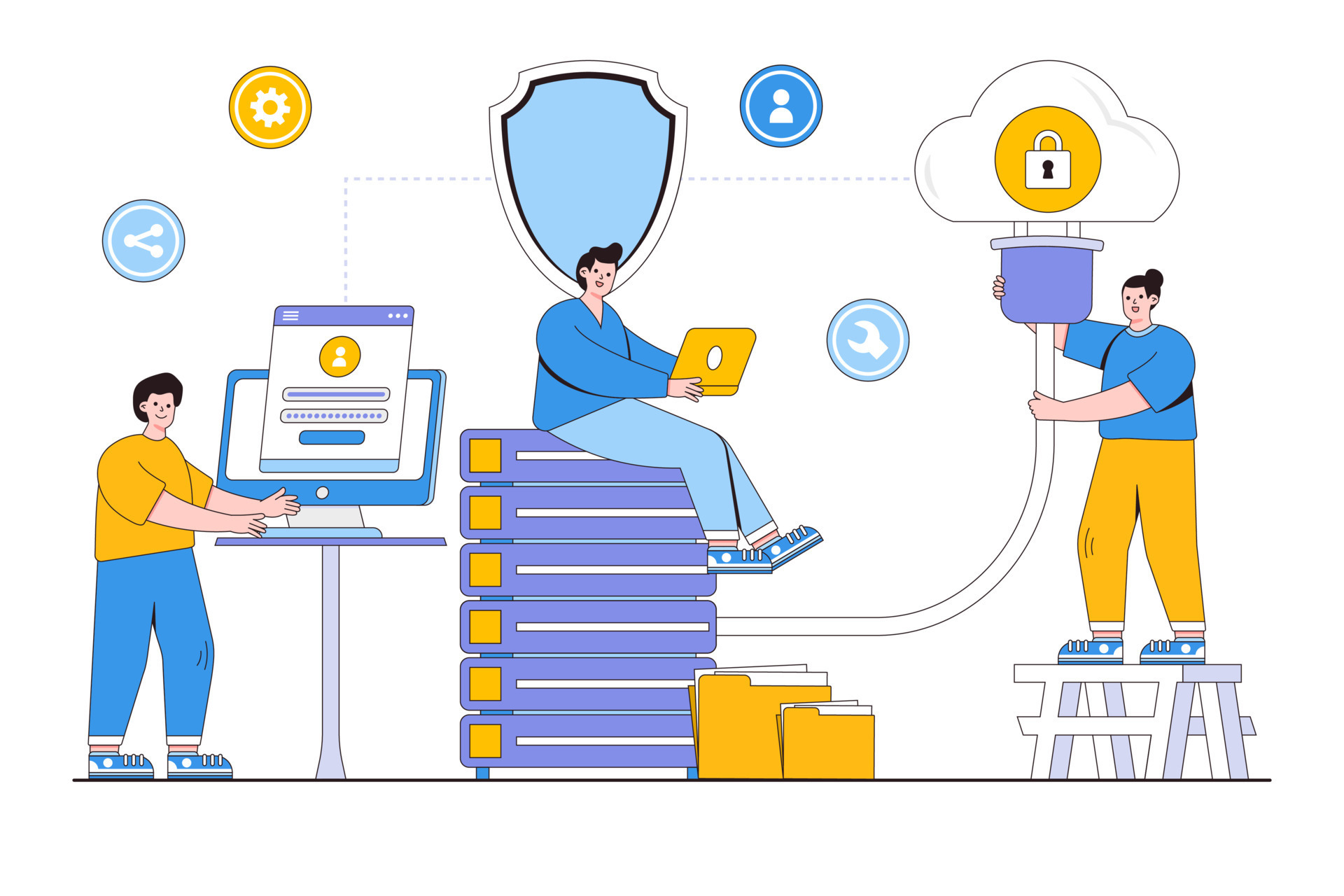 Flat Business Technology Cloud Storage And Server Service With Administrator And Developer
