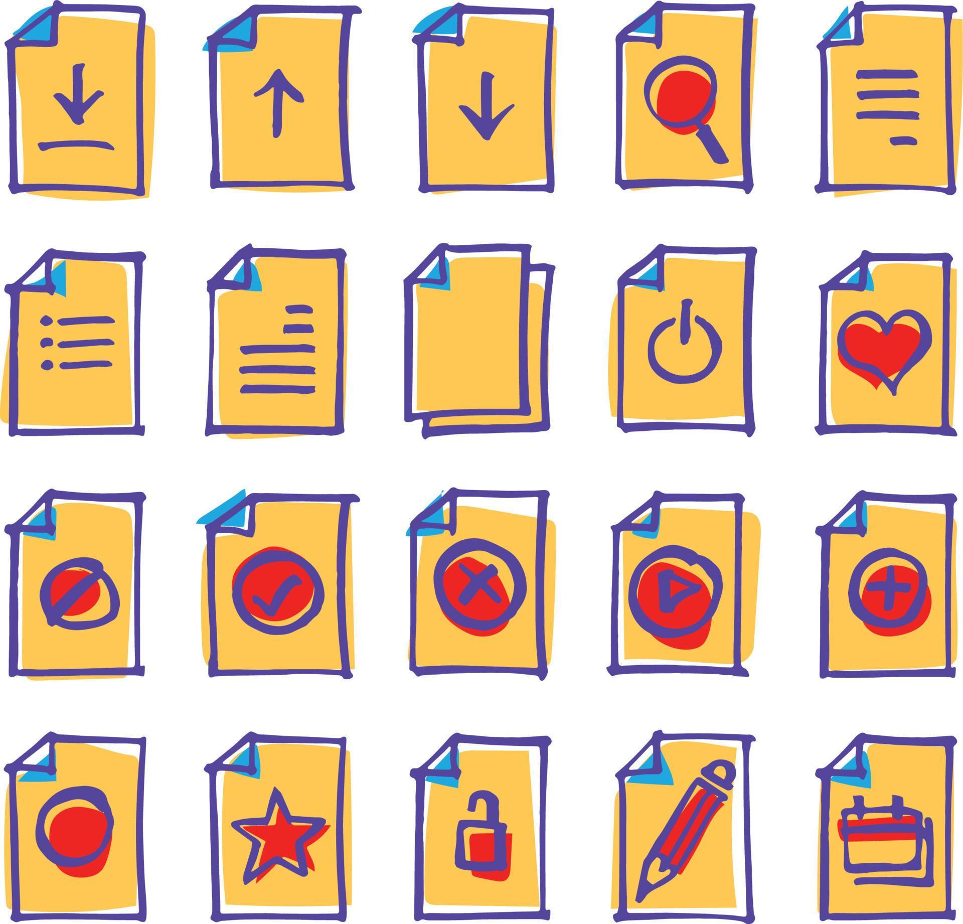 Icon set document, hand draw illustrated, vector with document ...