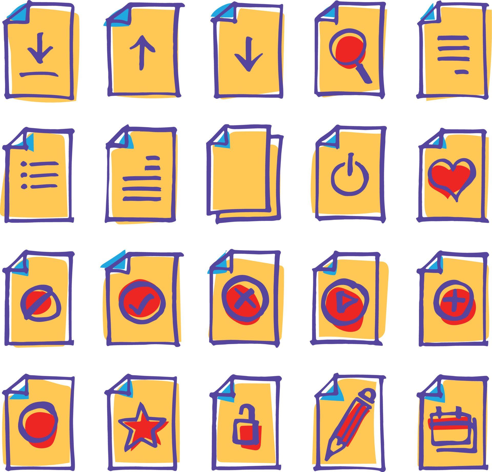 Icon set document, hand draw illustrated, vector with document ...