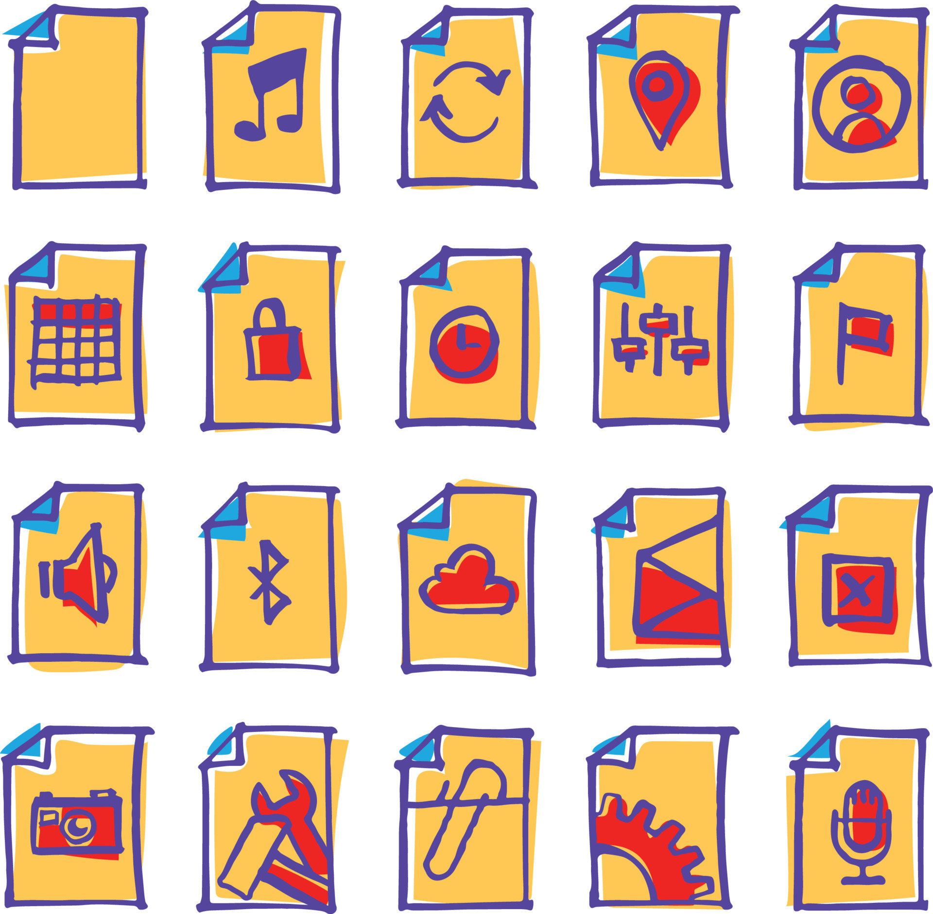 Icon set document, hand draw illustrated, vector with document ...