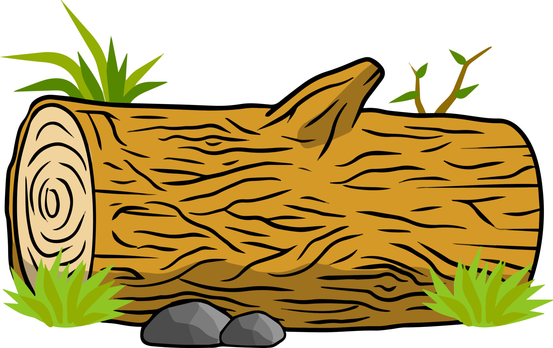 vector-brown-log-with-green-moss-building-wood-material-natural
