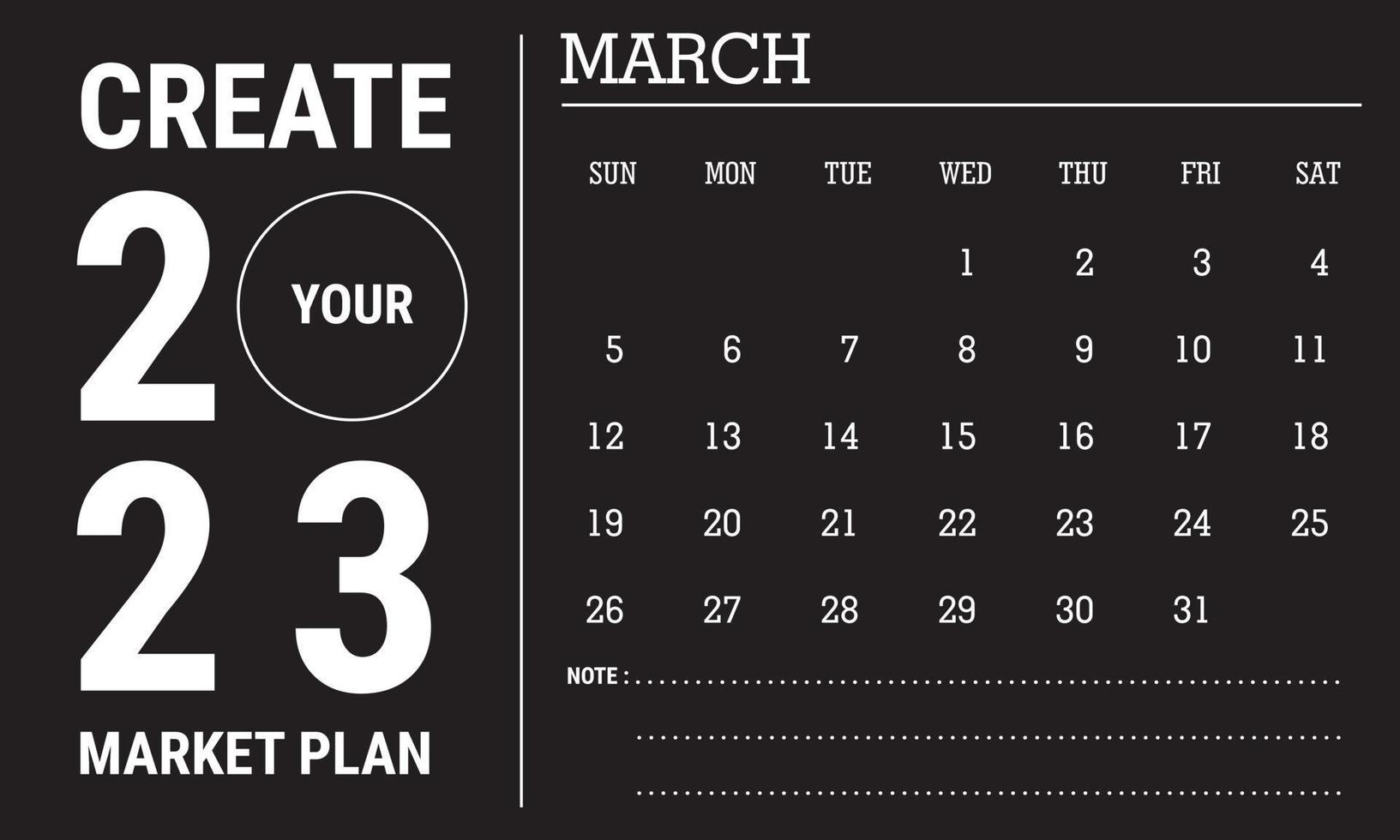 Vector illustration of 2023 calendar year. March 2023 calendar template. Black and white ...