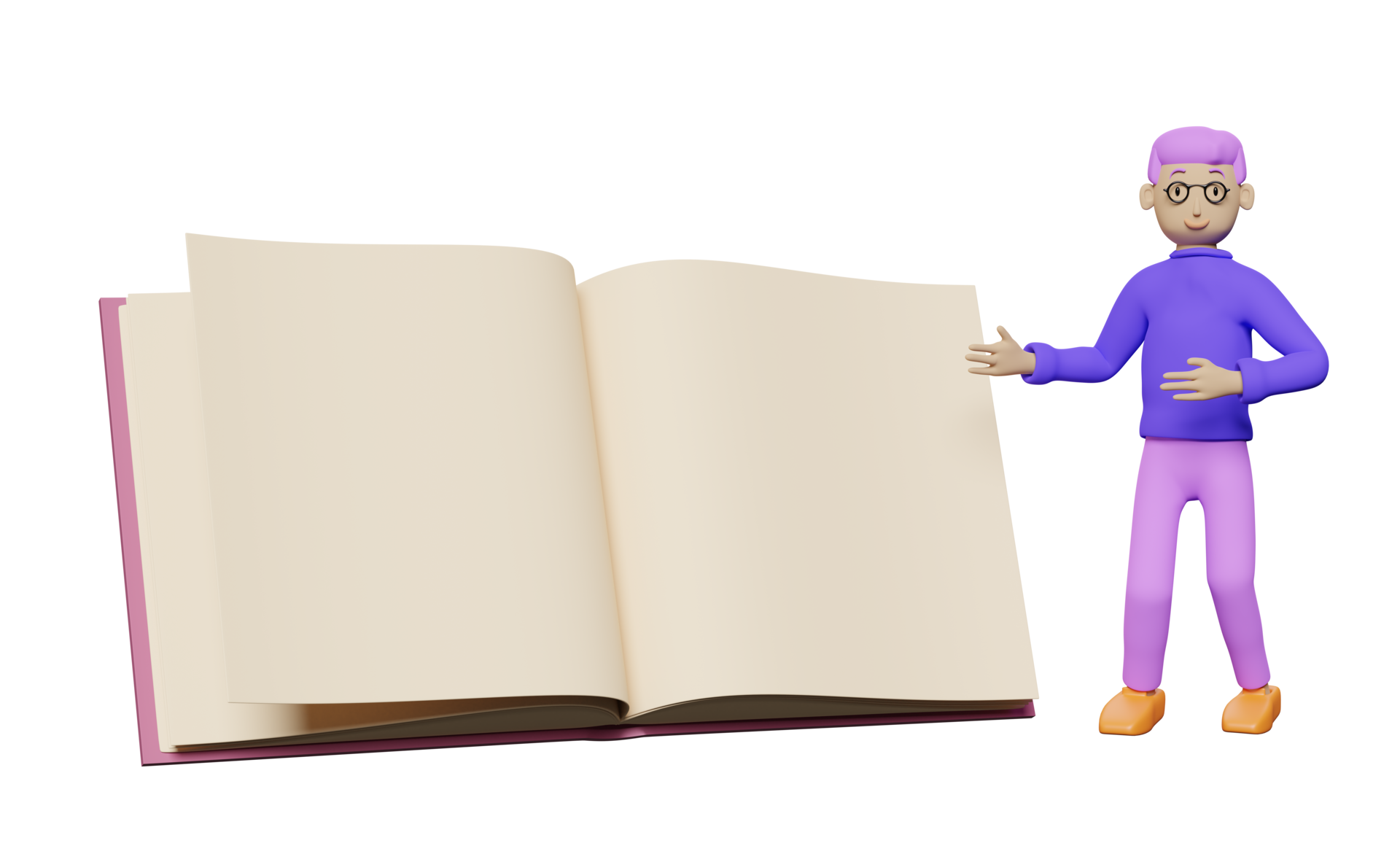 Character cartoon man standing near open book isolated. mockup template ... Character cartoon man standing near open book isolated. mockup template ...
