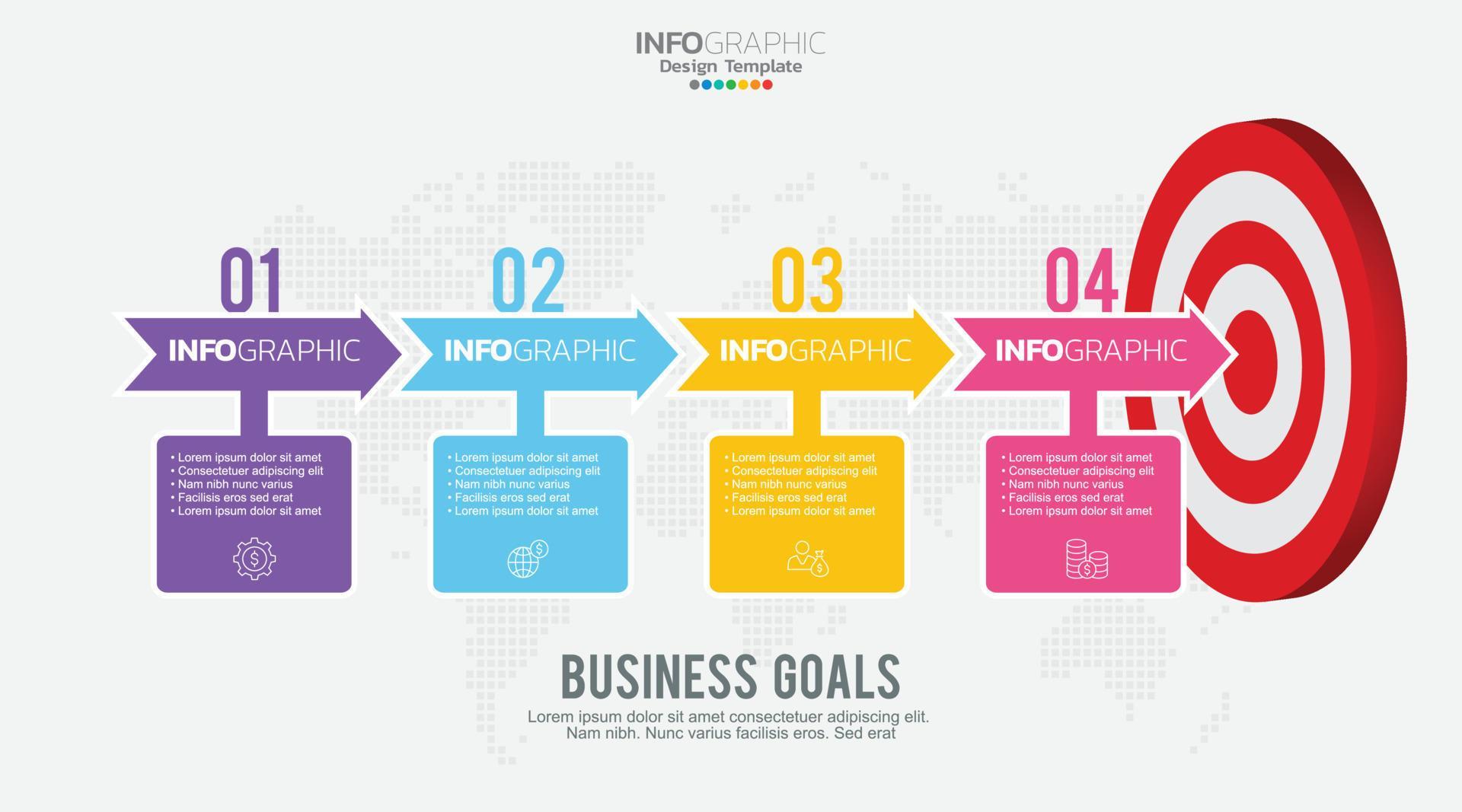 Target with Four steps to your goal infographic template for web, business, presentations ...