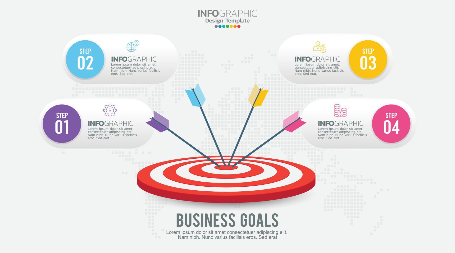 Target with Four steps to your goal infographic template for web, business, presentations ...