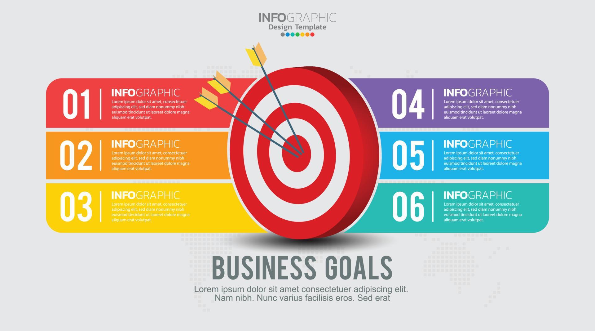 Target with six steps to your goal infographic template for web, business, presentations ...