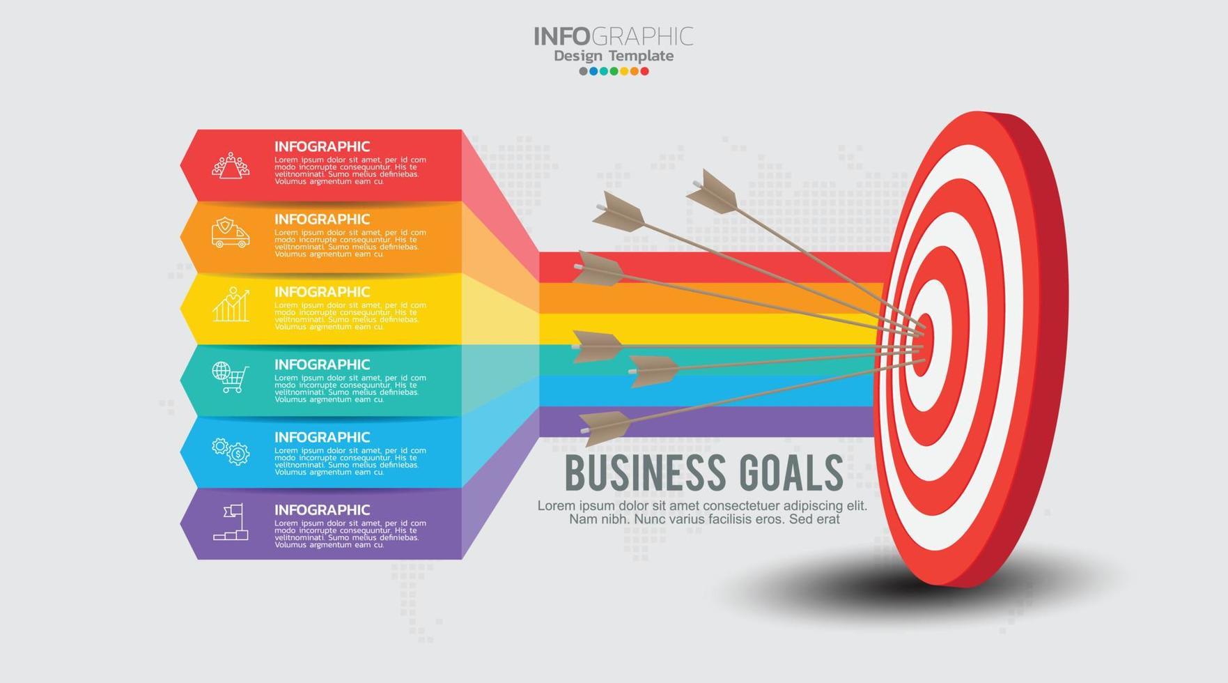 Target with six steps to your goal infographic template for web, business, presentations ...