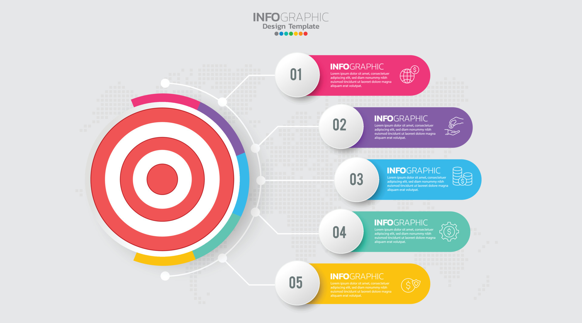 Target with six steps to your goal infographic template for web, business, presentations ...