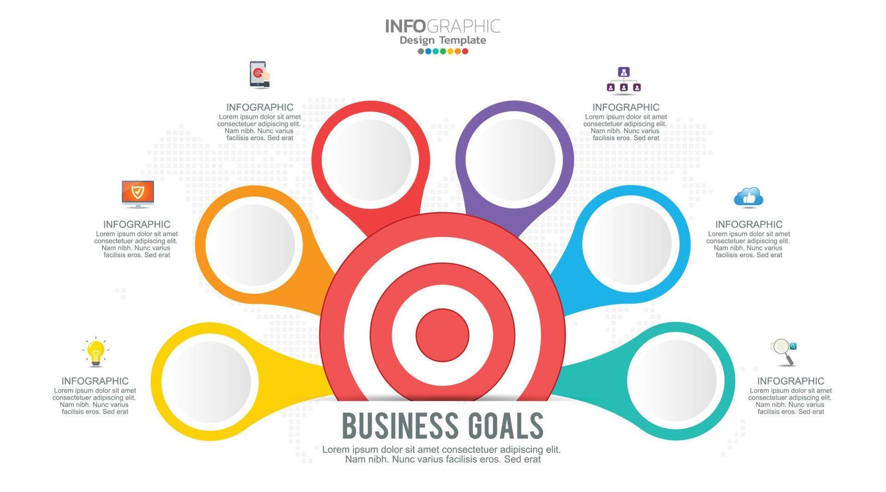 Target with six steps to your goal infographic template for web, business, presentations ...