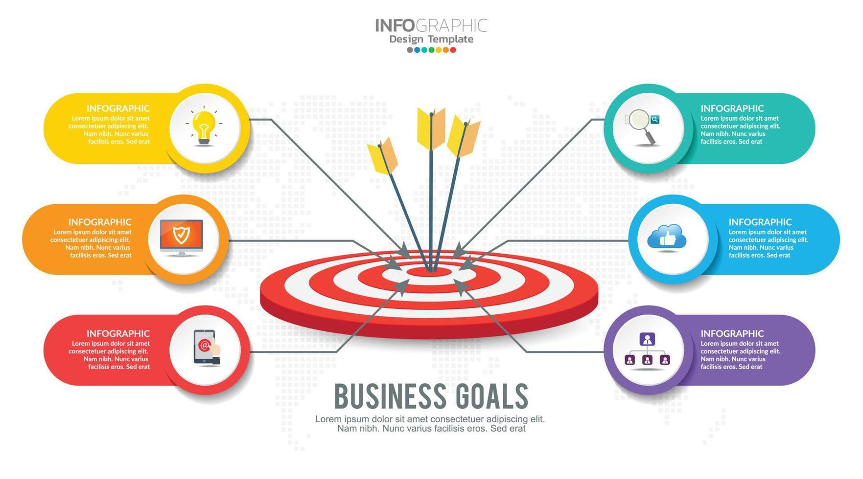 Target with six steps to your goal infographic template for web, business, presentations ...