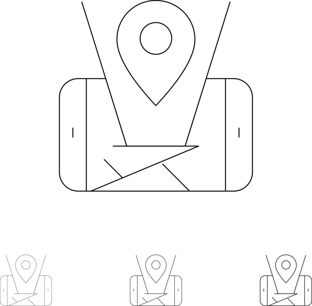 Map Mobile Location Technology Bold And Thin Black Line Icon Set 13168119 Vector Art At Vecteezy