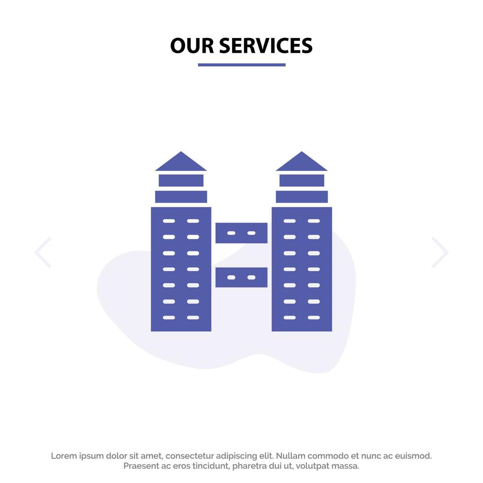 Our Services Building City Construction Solid Glyph Icon Web Card