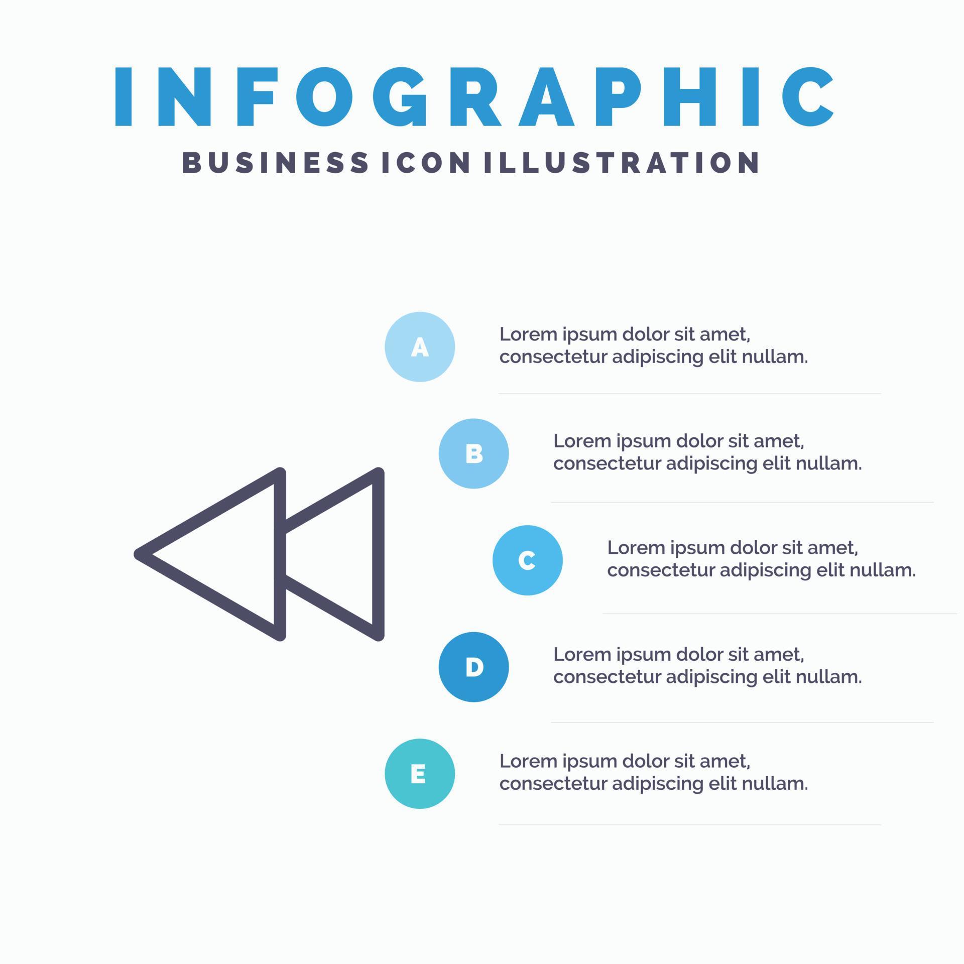 Arrow Back Reverse Rewind Line icon with 5 steps presentation infographics Background 13170124 ...