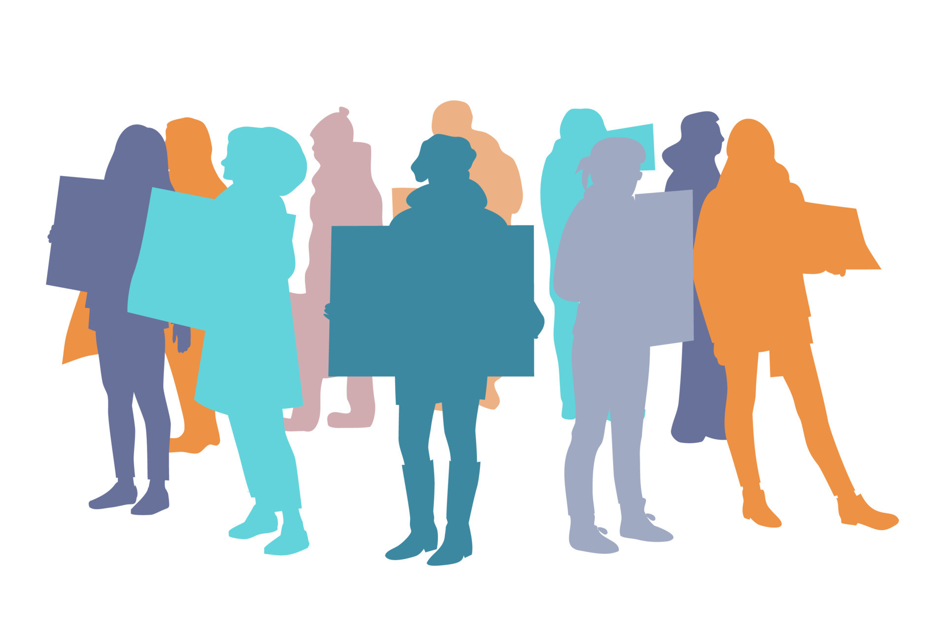 Crowd Of People Color Silhouettes Men And Women Protesters Group Of