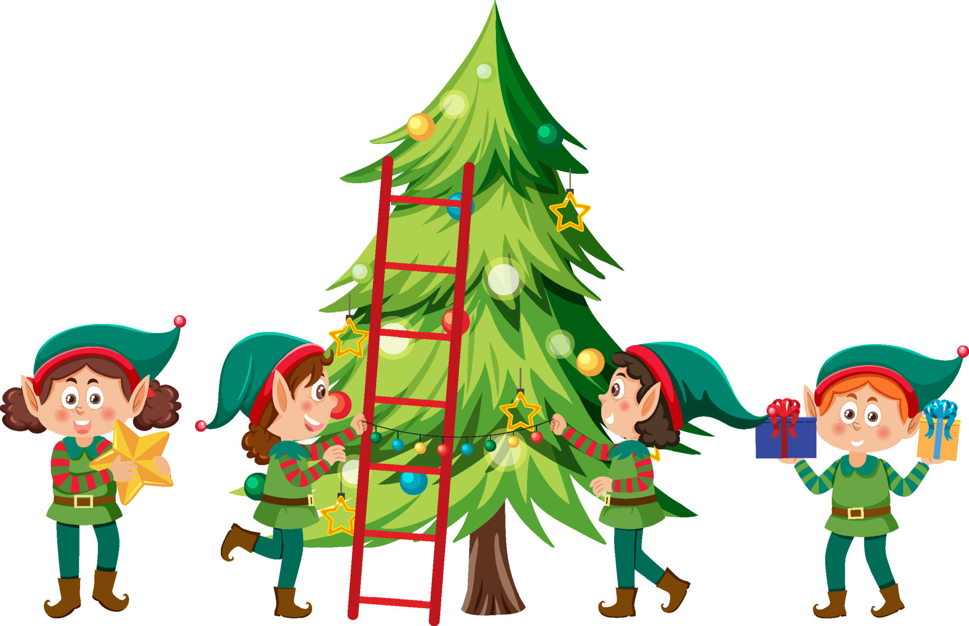 Little elves with Christmas tree 13173693 Vector Art at Vecteezy