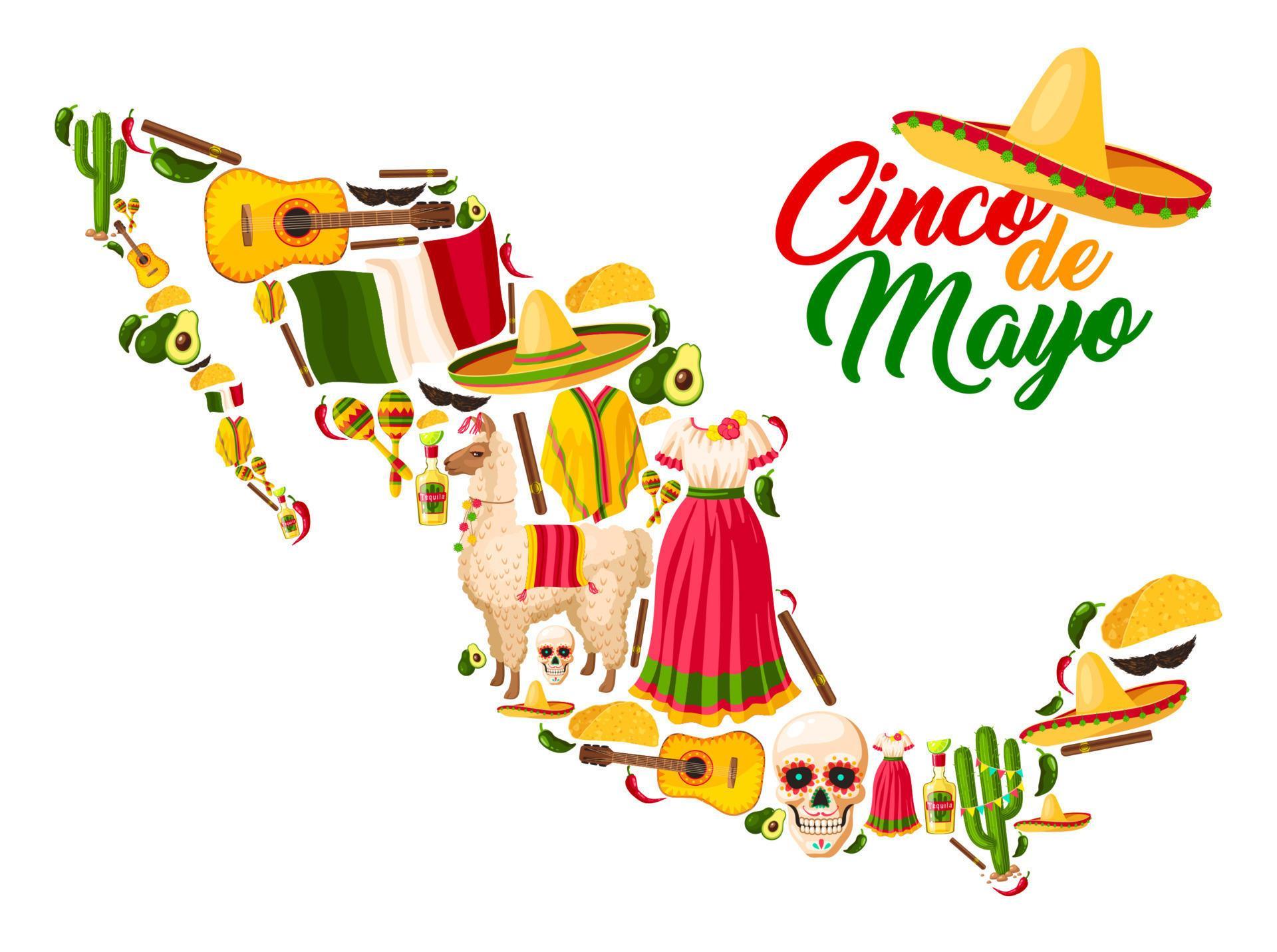 Mexican map with Cinco de Mayo holiday symbols 13174114 Vector Art at ...