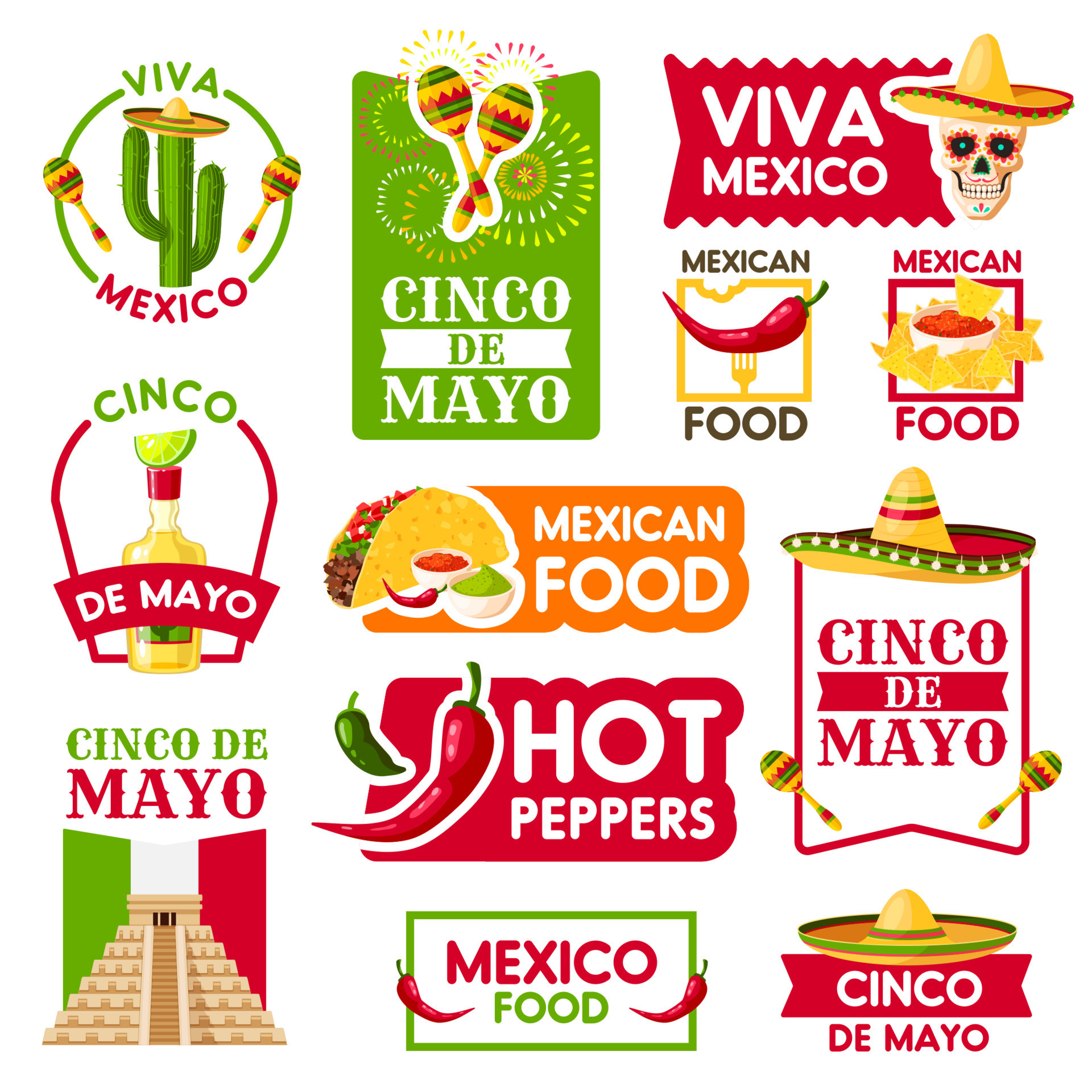 Mexican vector icons for Cinco de Mayo holiday 13174446 Vector Art at ...