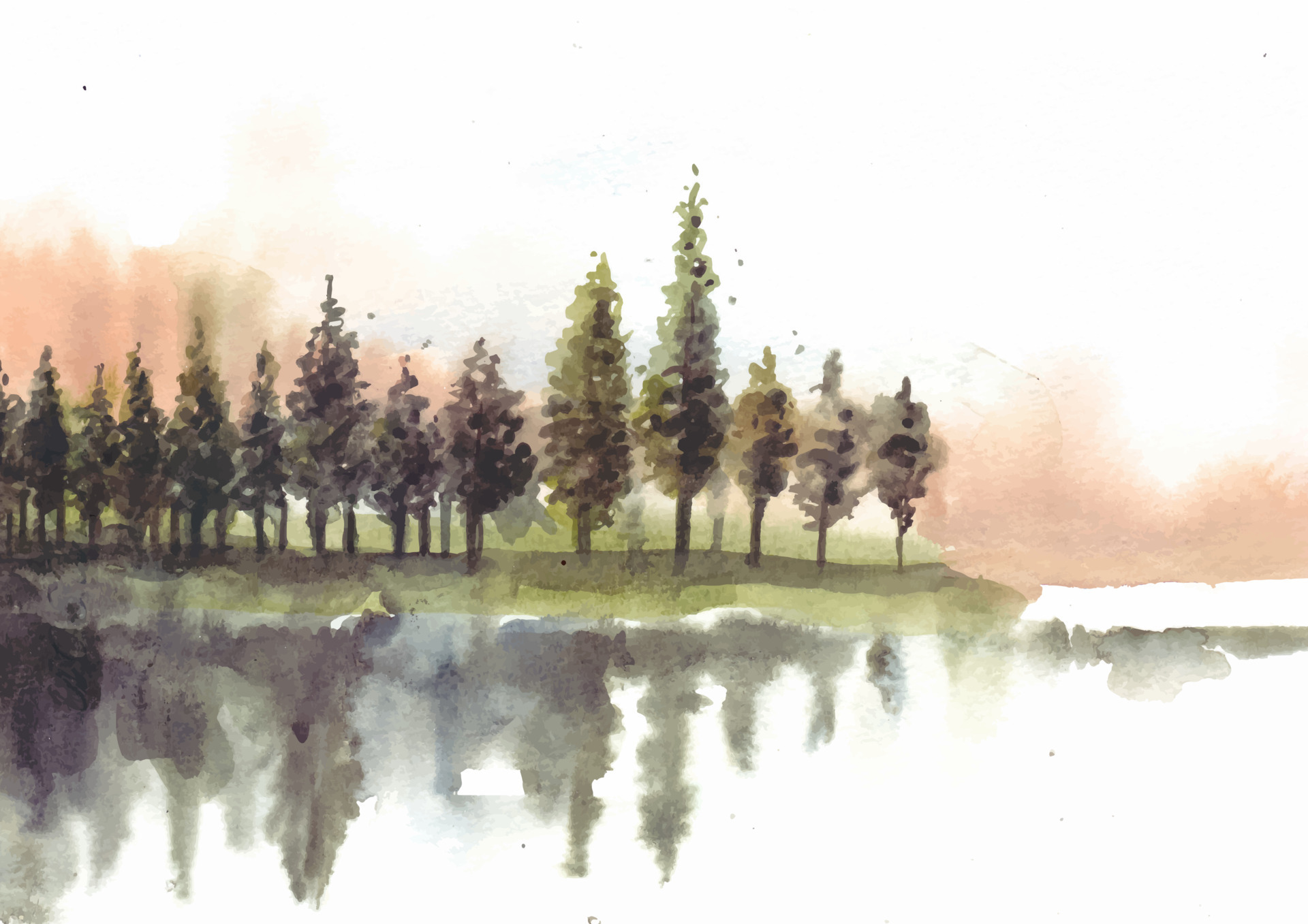 Watercolor Landscape With Trees