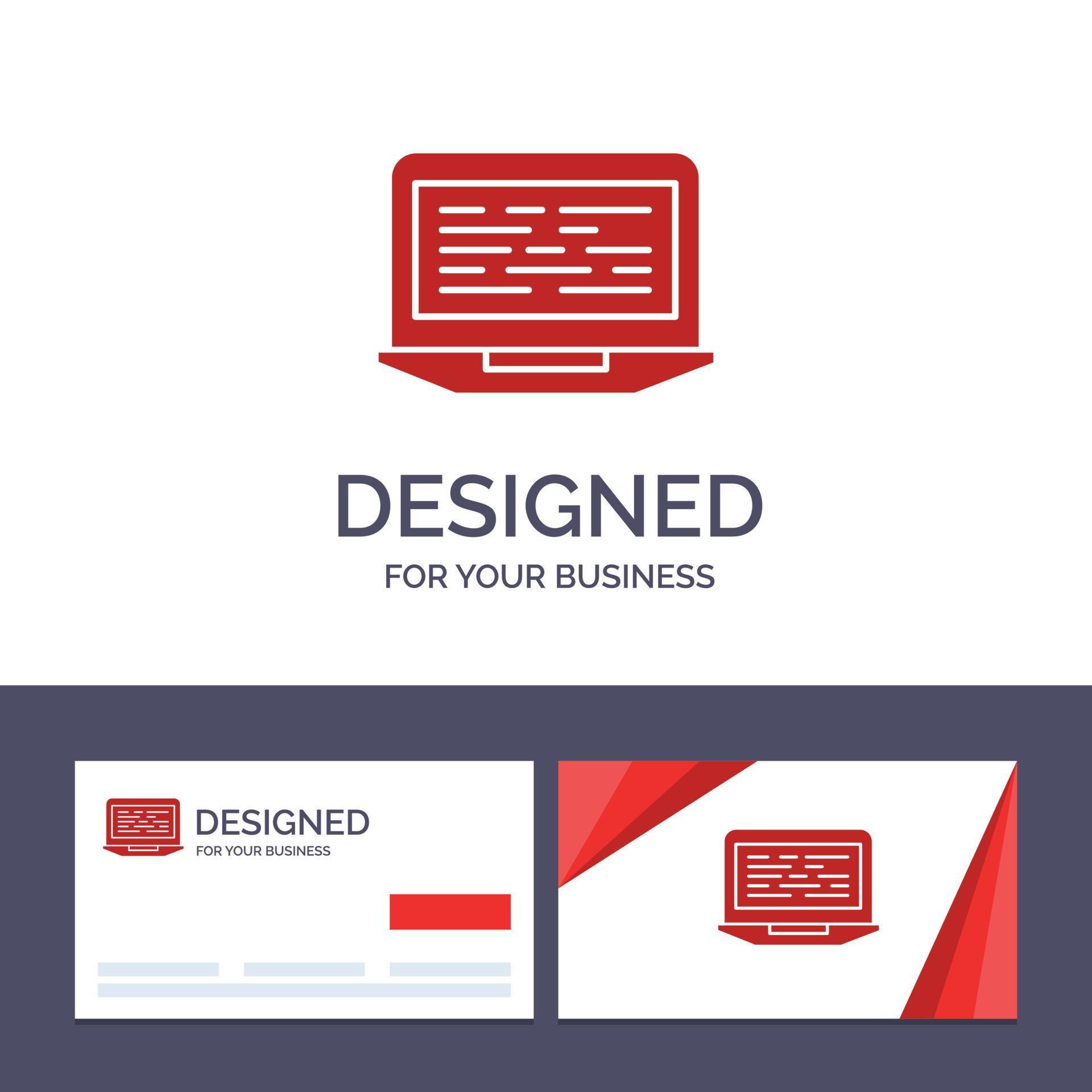Creative Business Card And Logo Template Laptop Coding Code Screen Computer Vector Illustration
