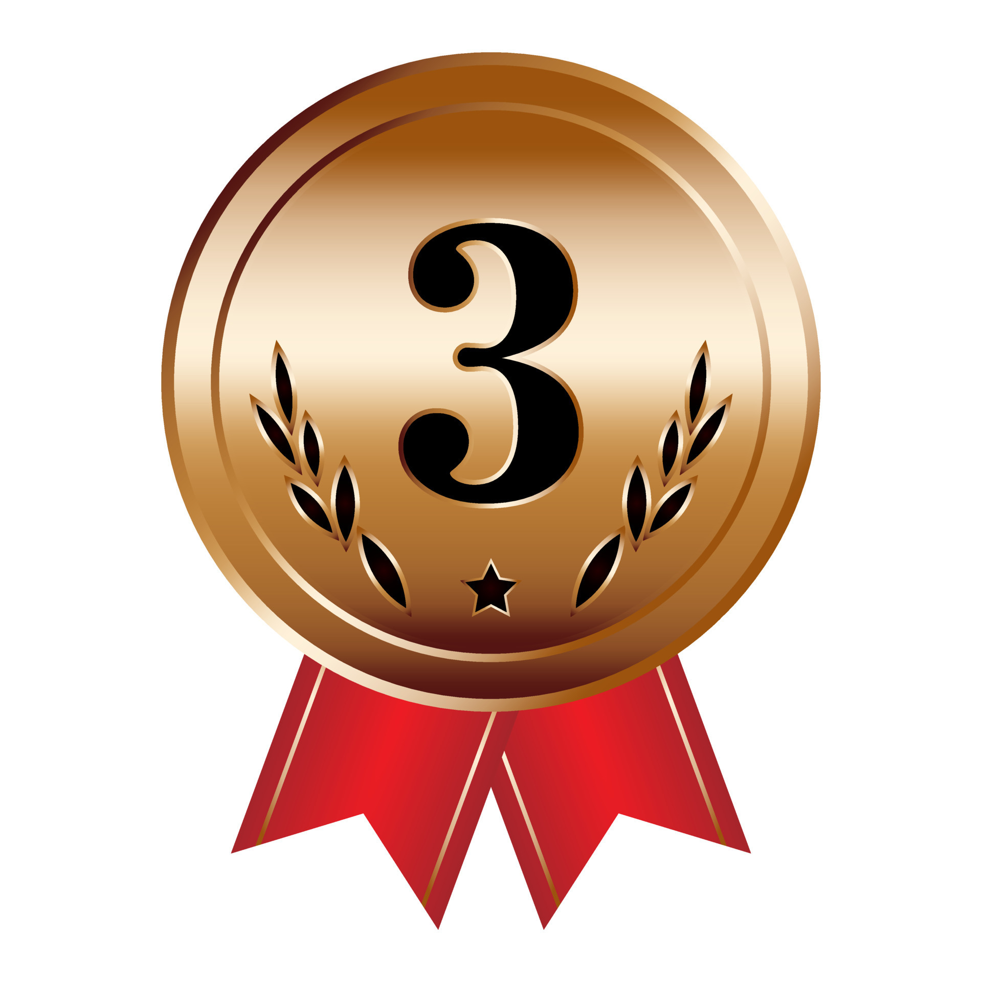 Bronze Medal With Red Ribbon Third Place Vector 3d Bronze Badge With