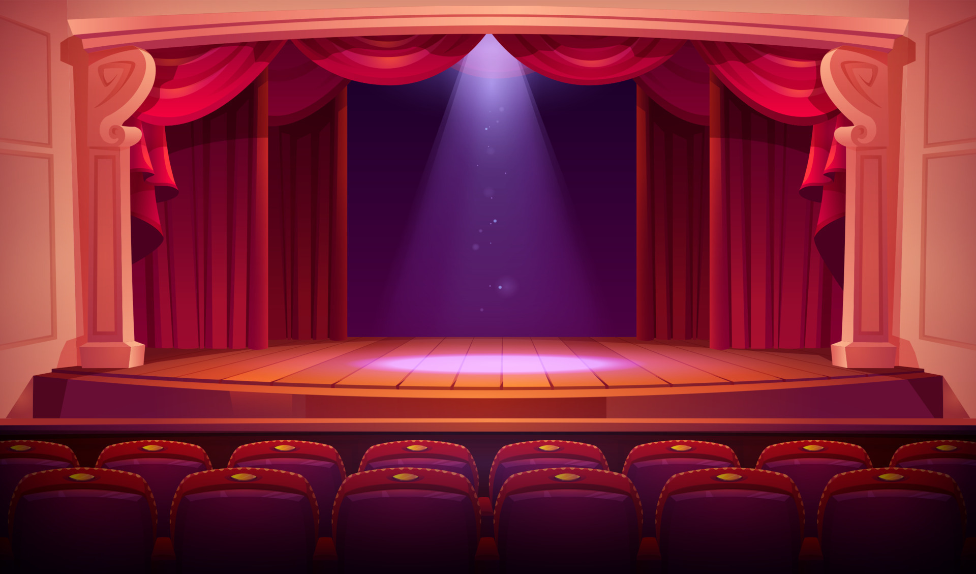 Theater empty stage with red curtains, spotlights 13194271 Vector Art ... Theater empty stage with red curtains, spotlights 13194271 Vector Art ...
