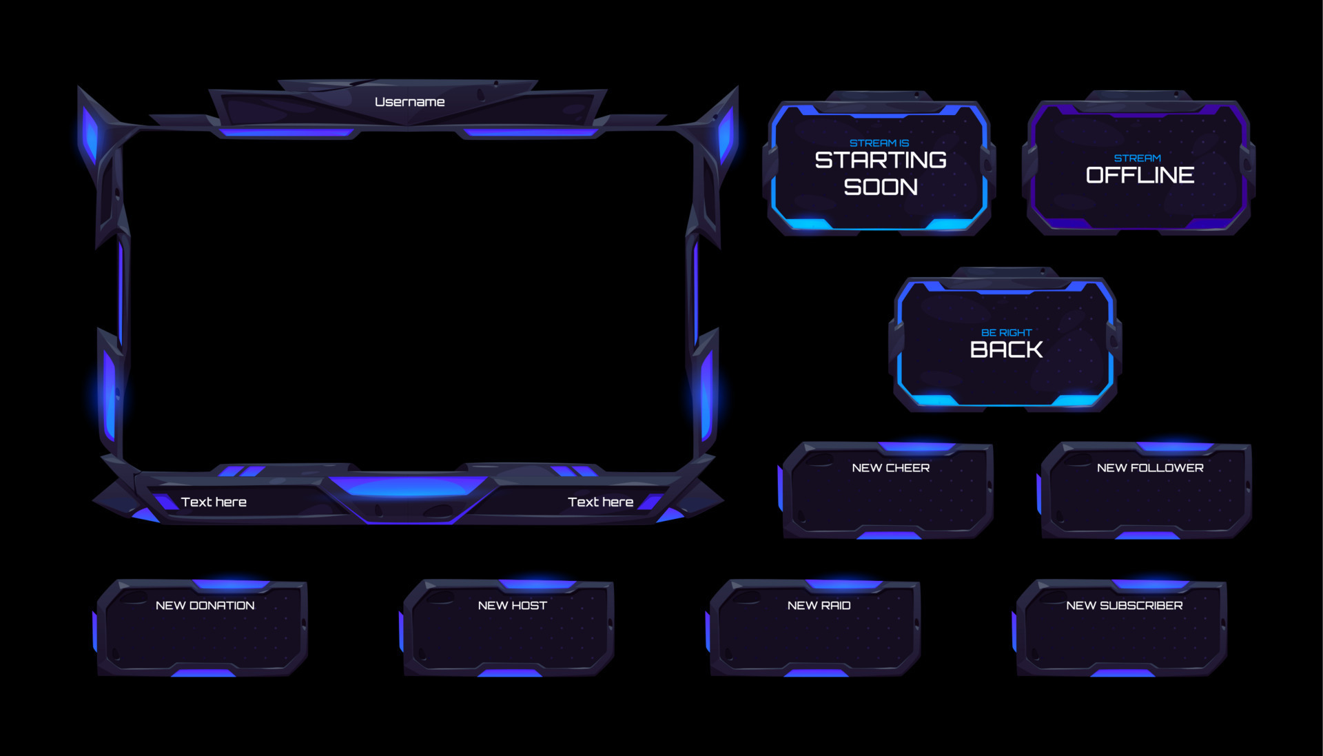 Space stream overlay, mmo game neon ui frame set 13194470 Vector Art at ...