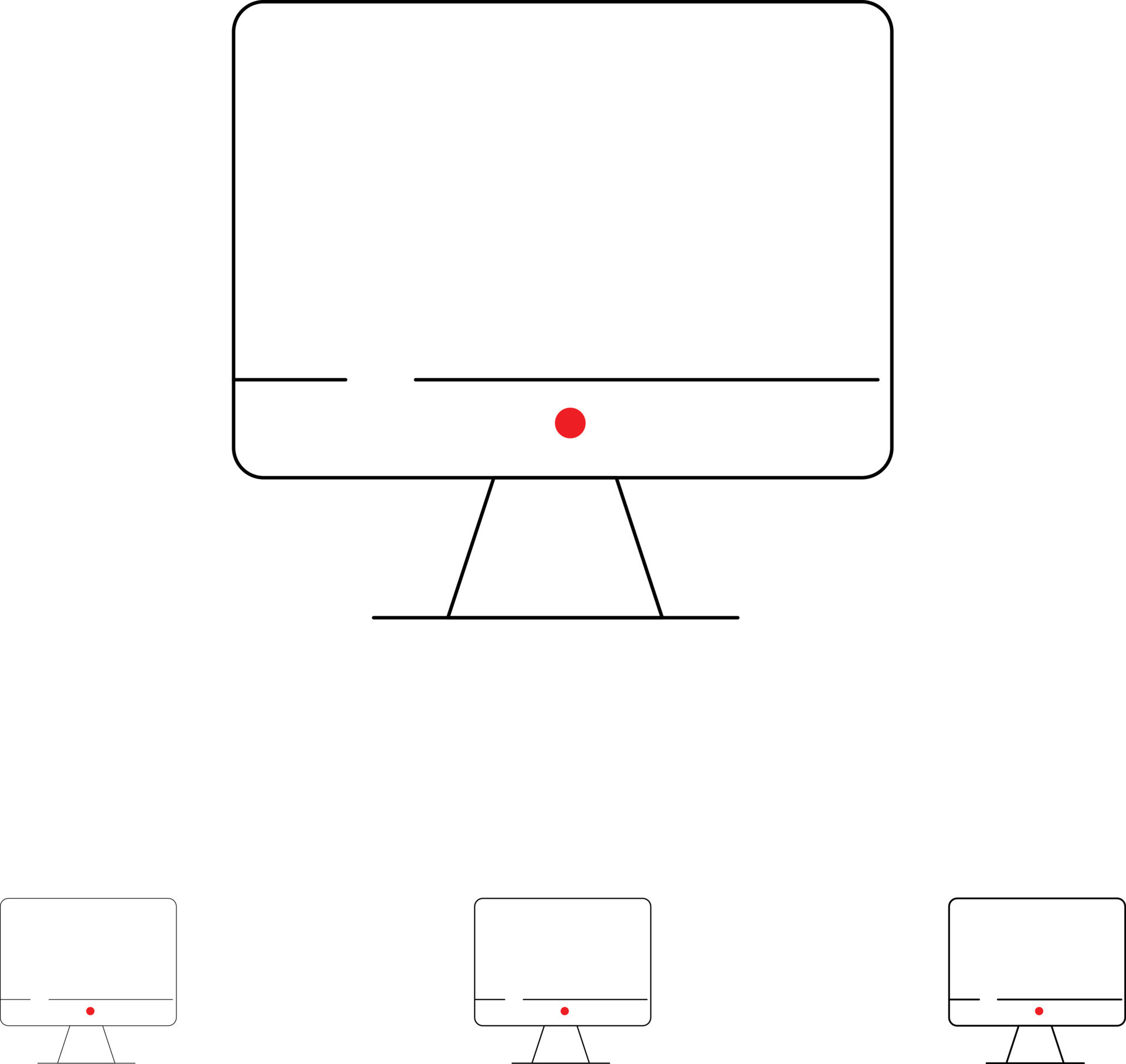Computer Monitor Screen Hardware Bold And Thin Black Line Icon Set