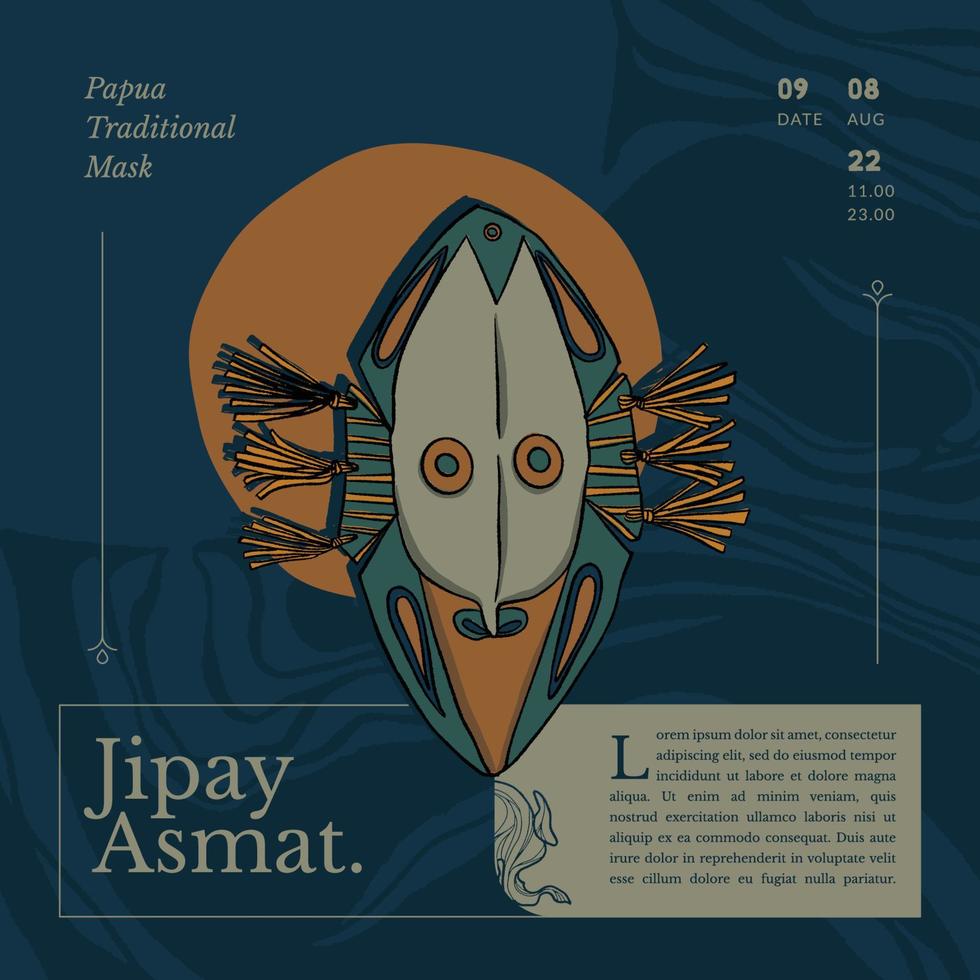 Poster Indonesia Traditional Mask In Papua Called Jipay Asmat Handrawn Illustration Design