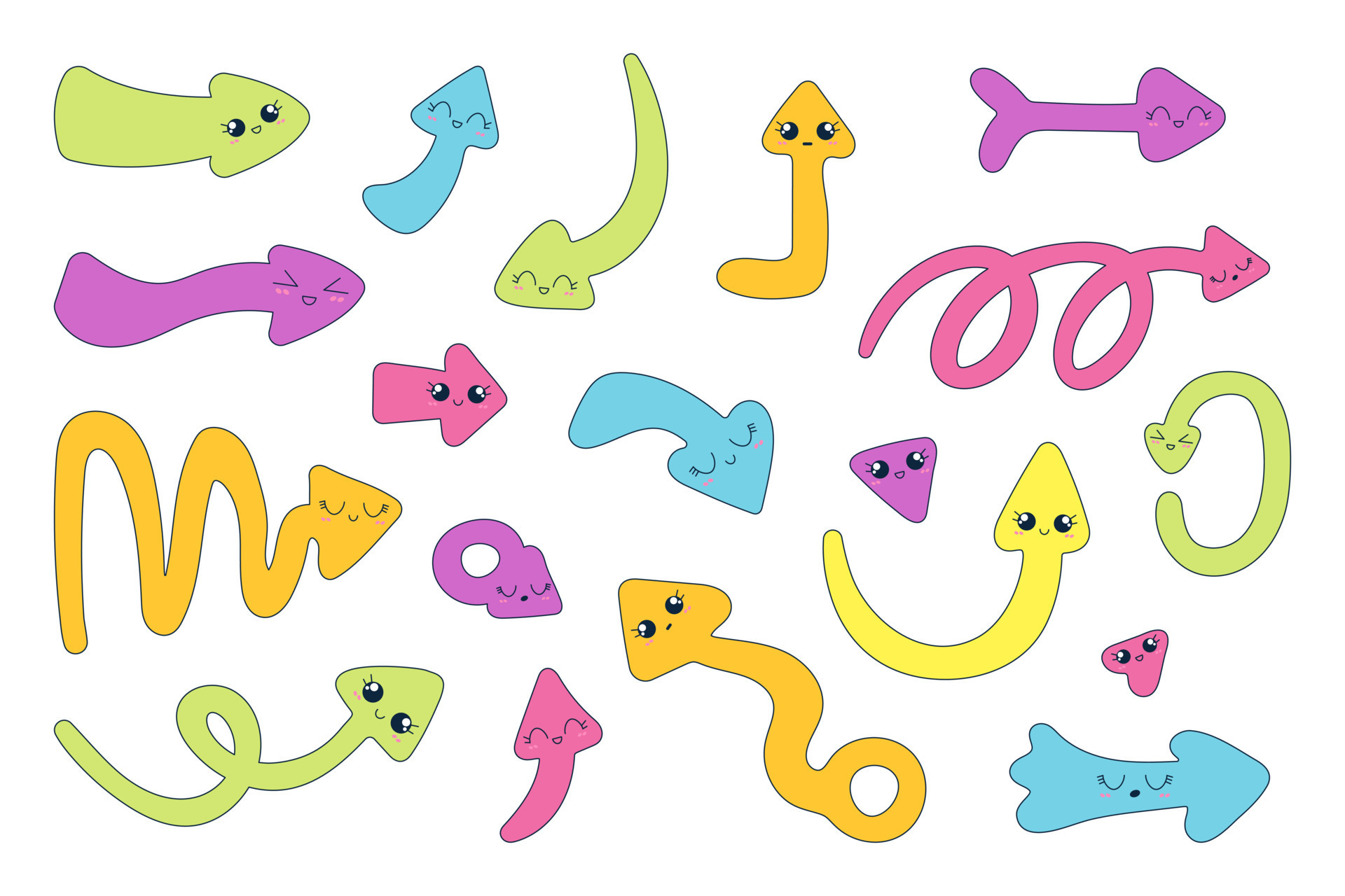 Abstract colorful kawaii arrows. Infographic design elements. Vector ...