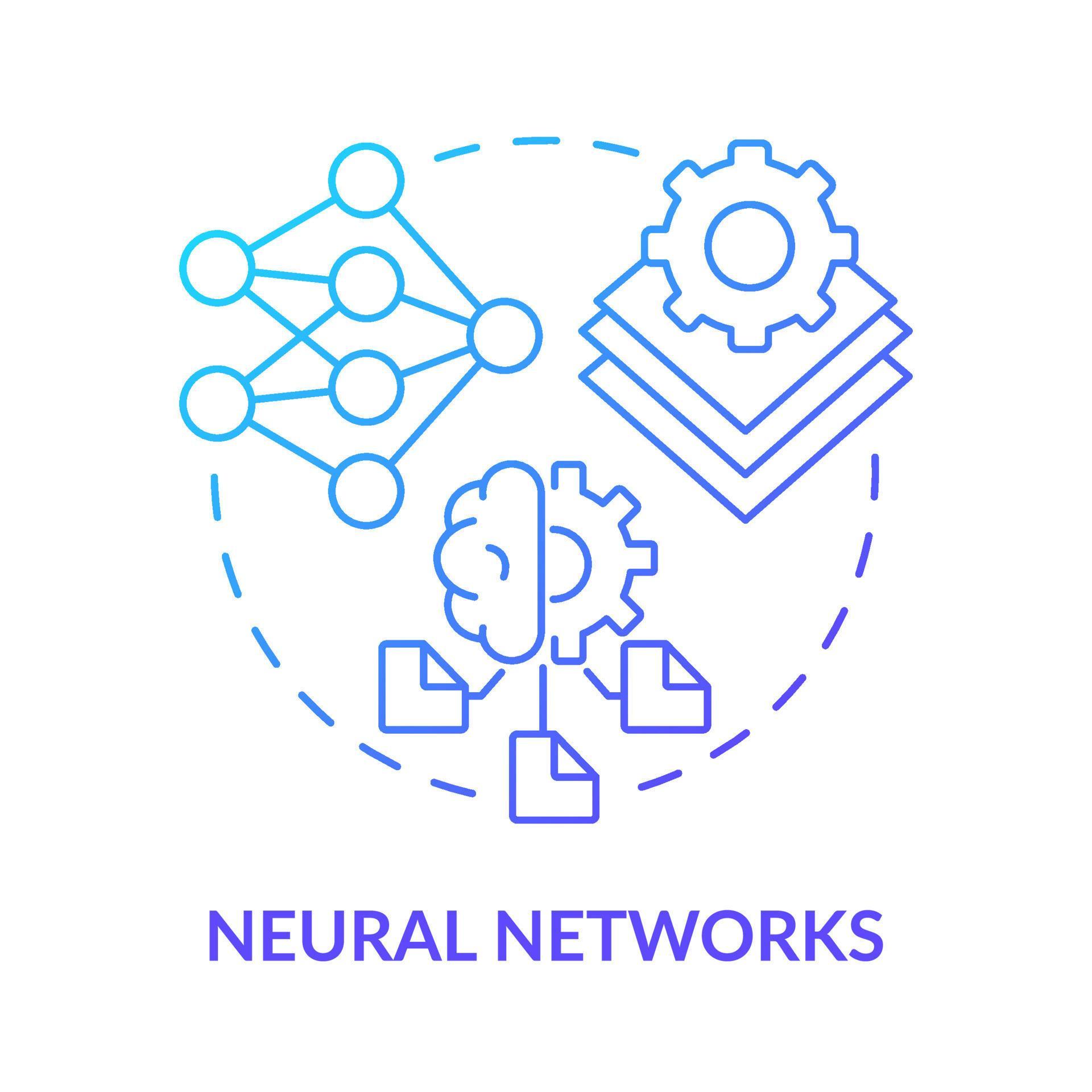Neural networks blue gradient concept icon. Artificial neurons. Machine learning engineer skill ...
