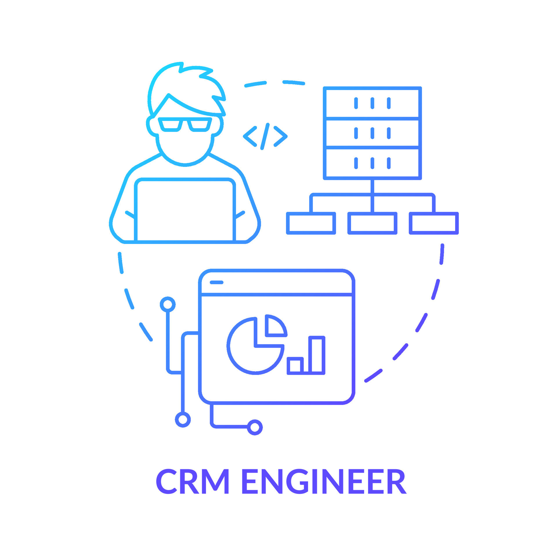 CRM engineer blue gradient concept icon. Customer relationship ...