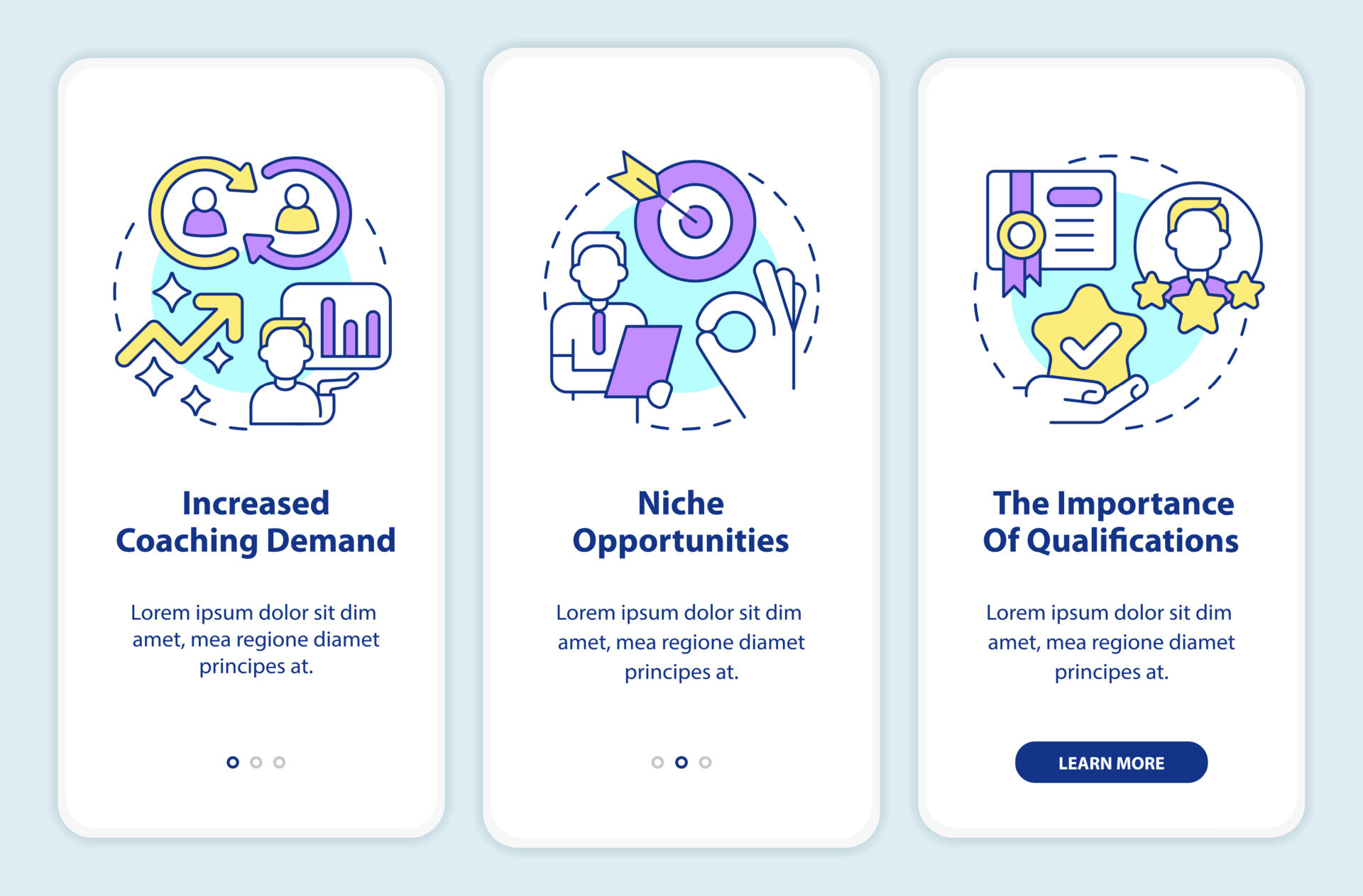 Business Coaching Trends Onboarding Mobile App Screen Qualifications Walkthrough 3 Steps